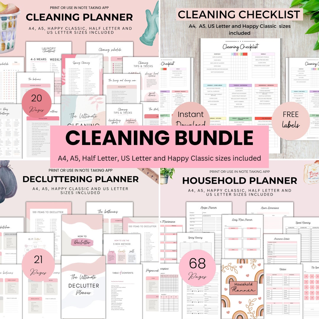 Cleaning Planner Bundle Declutter Guide Editable Cleaning Checklist ...