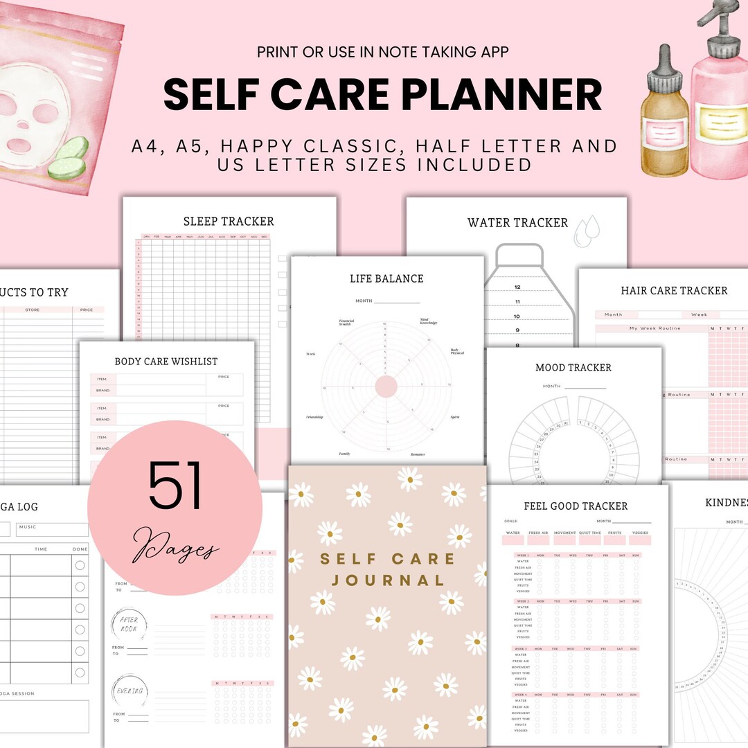 Skincare Self Care Planner Printable PDF | Wellness Routine Tracker ...