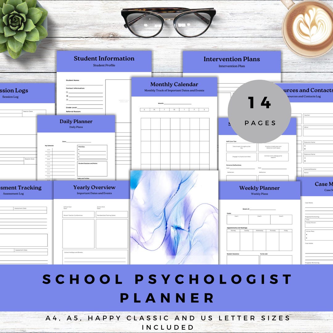 School Psychologist Planner Printable Counselling Tracker Mental Health ...