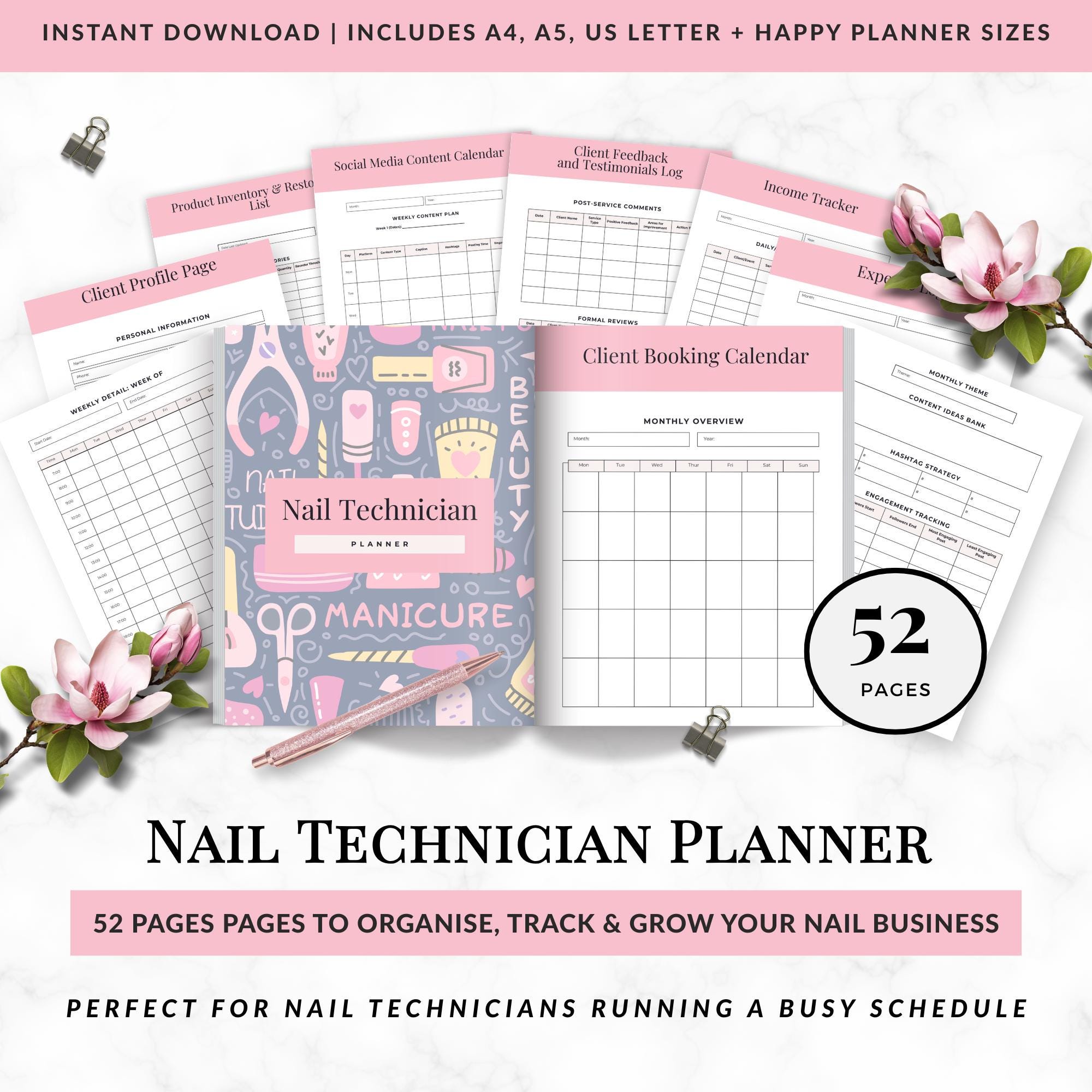 Nail Technician Planner Printable Nail Tech Business Bundle Appointment ...