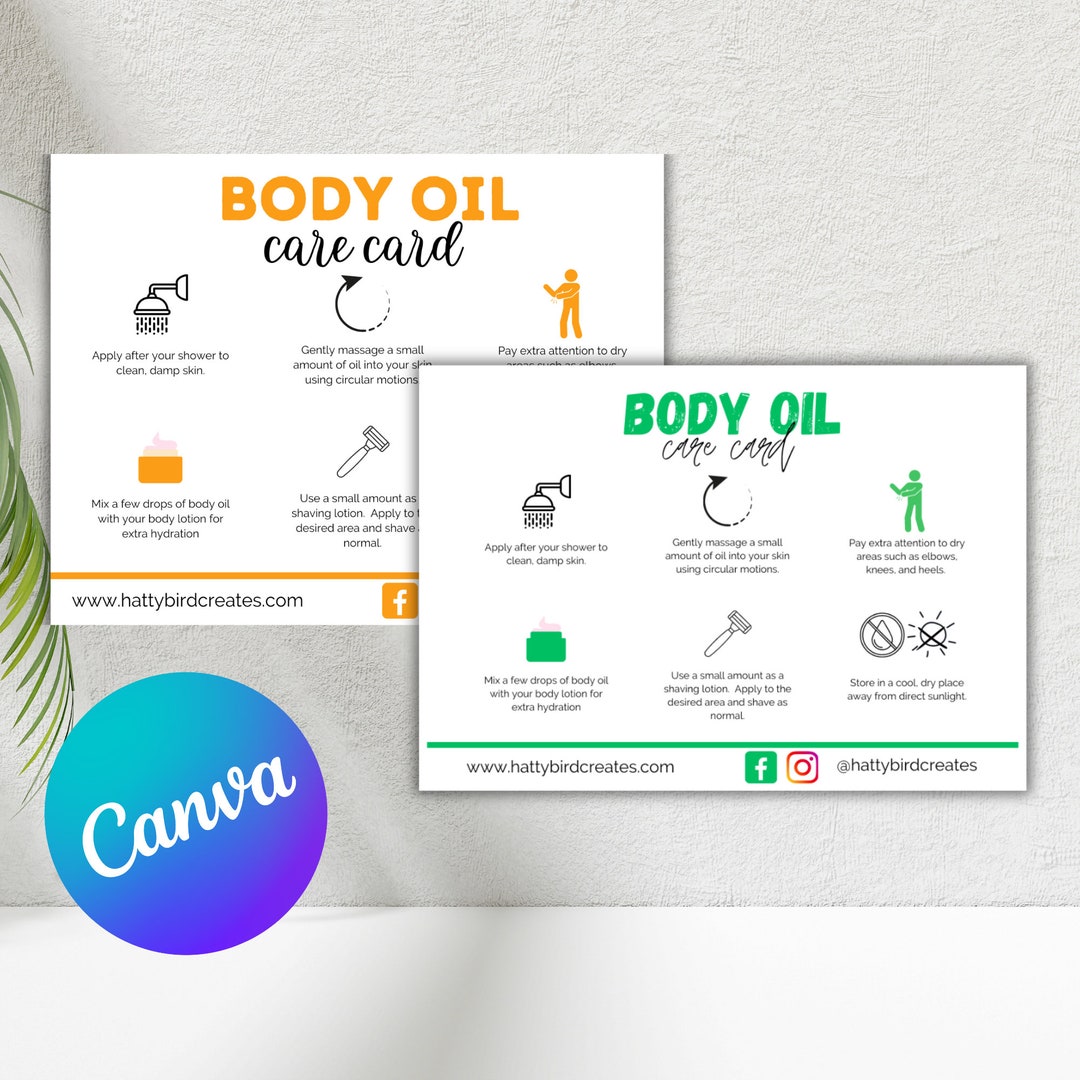 Editable Body Oil Care Card Template Dry Oil Guide Printable Body Serum ...