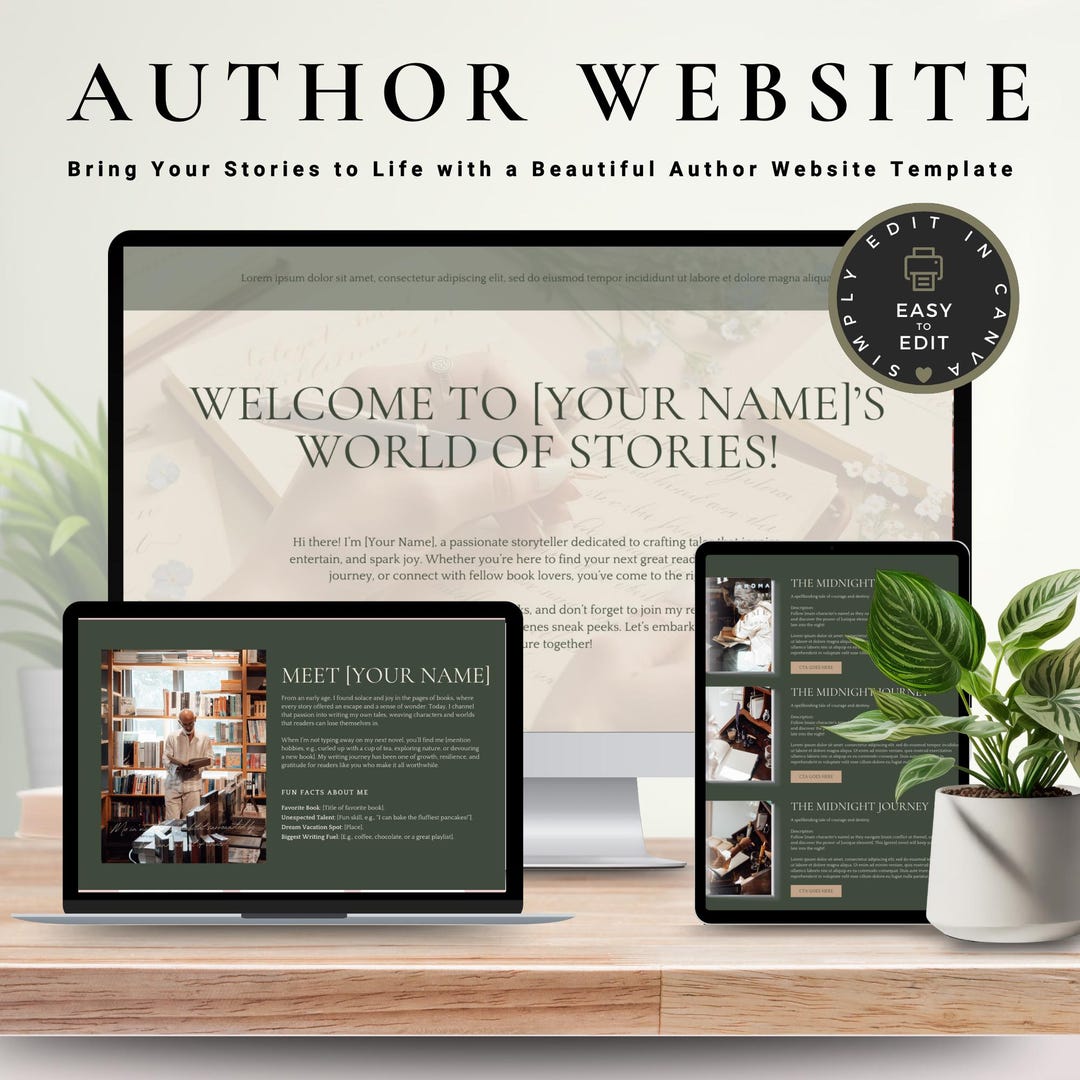 Author Website Design, One-page Canva Template for Book Promotion ...