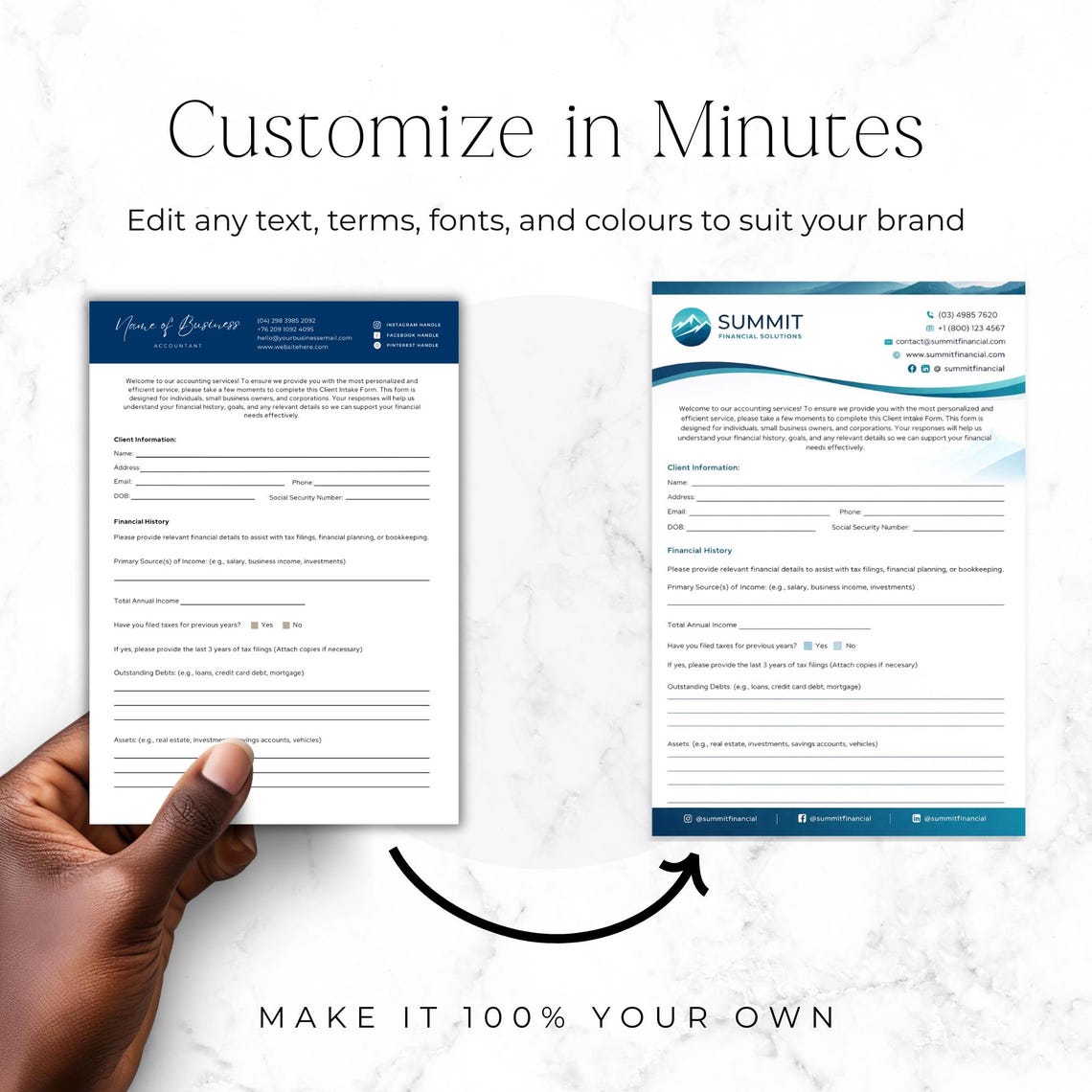 Accountant Client Intake Form Template, Editable Bookkeeping Client ...