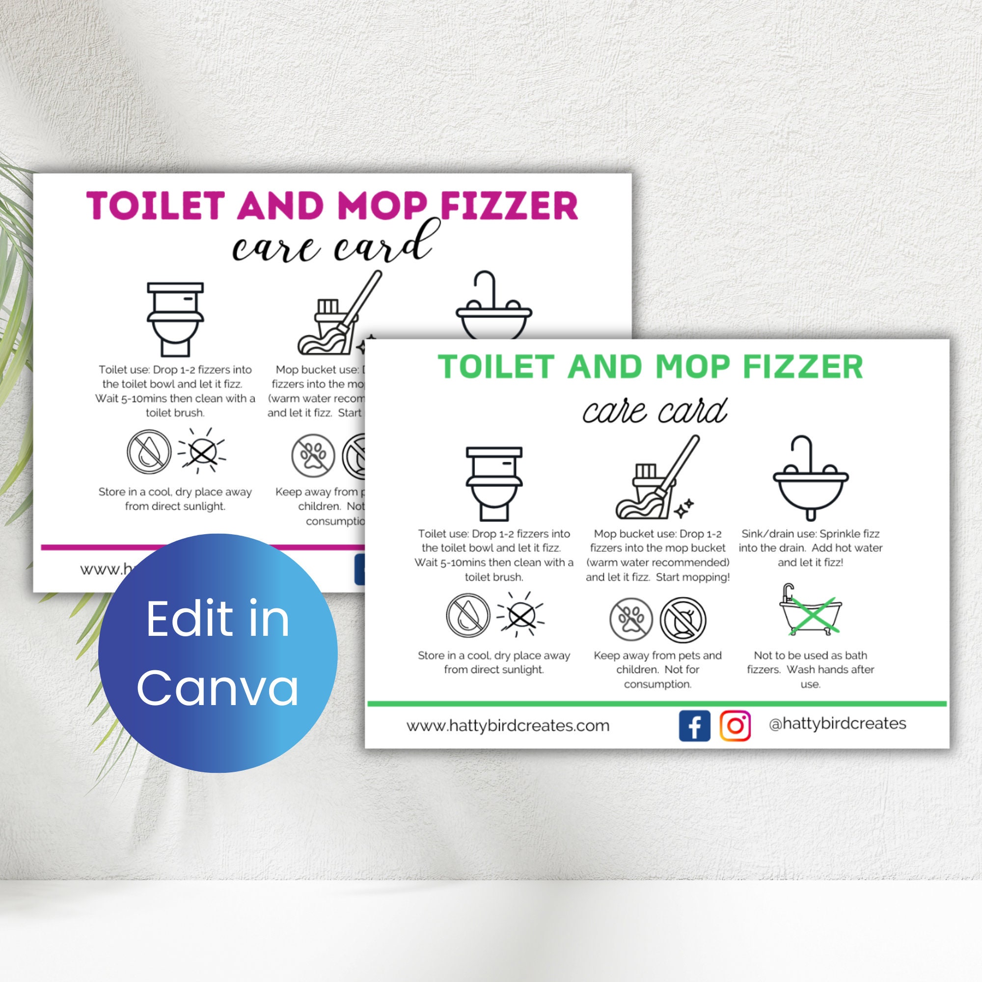 Editable Toilet Fizzer Care Card Template Mop Fizzer Instructions ...