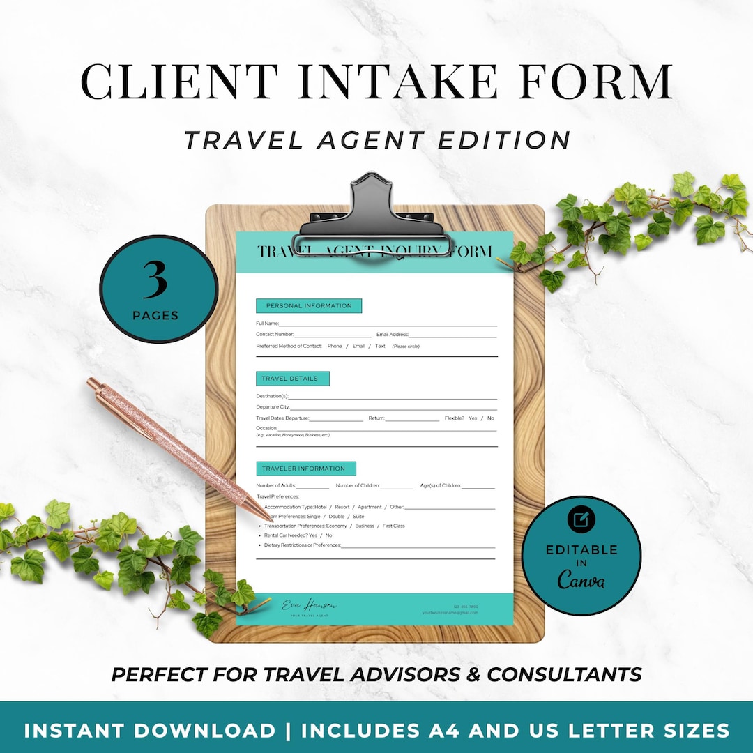 Travel Agent Client Intake Form, Travel Inquiry Form, Client Travel ...