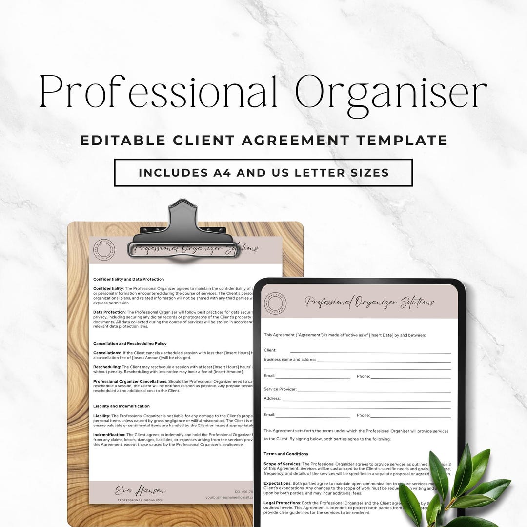 Professional Organizer Contract Template, Customizable Client Intake ...