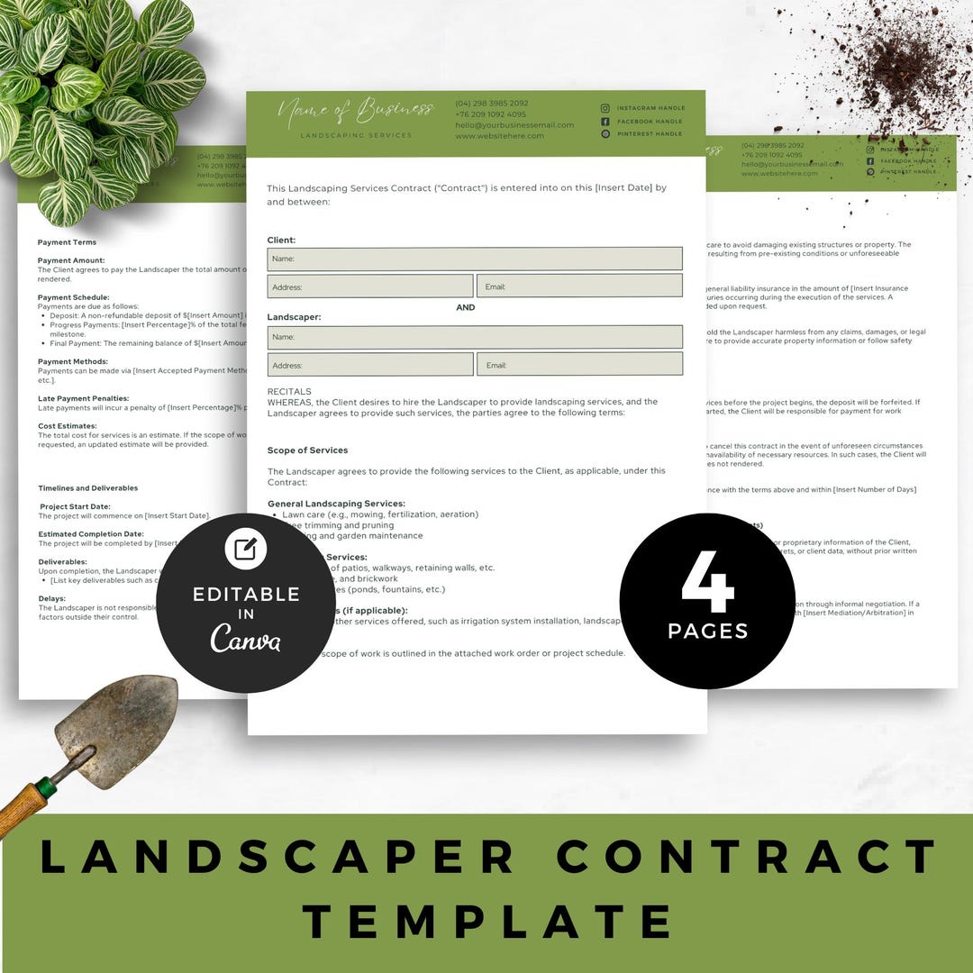 Landscaper Contract Template Editable Landscaping Services Agreement ...