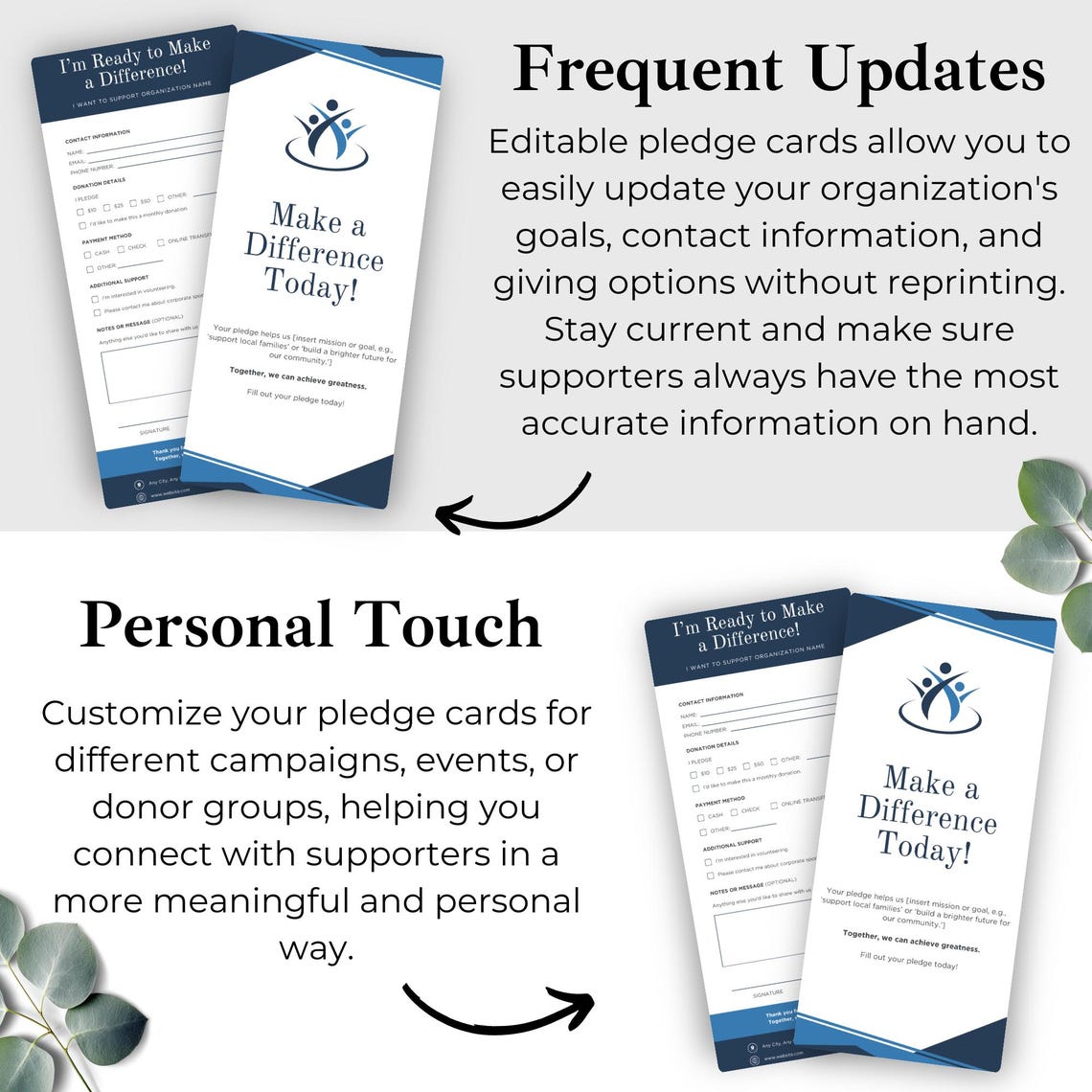 Donation Pledge Card Template for Non-profits, Editable Canva Giving ...