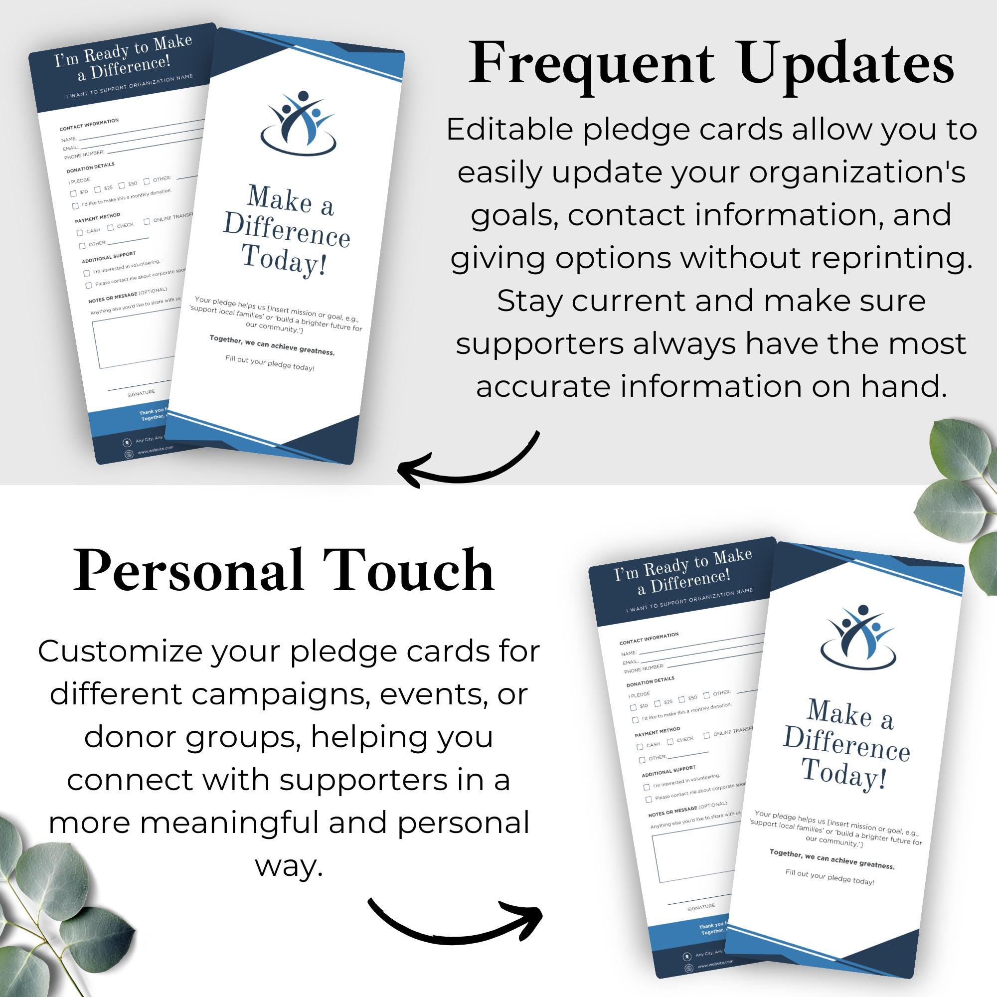 Donation Pledge Card Template for Non-profits, Editable Canva Giving ...