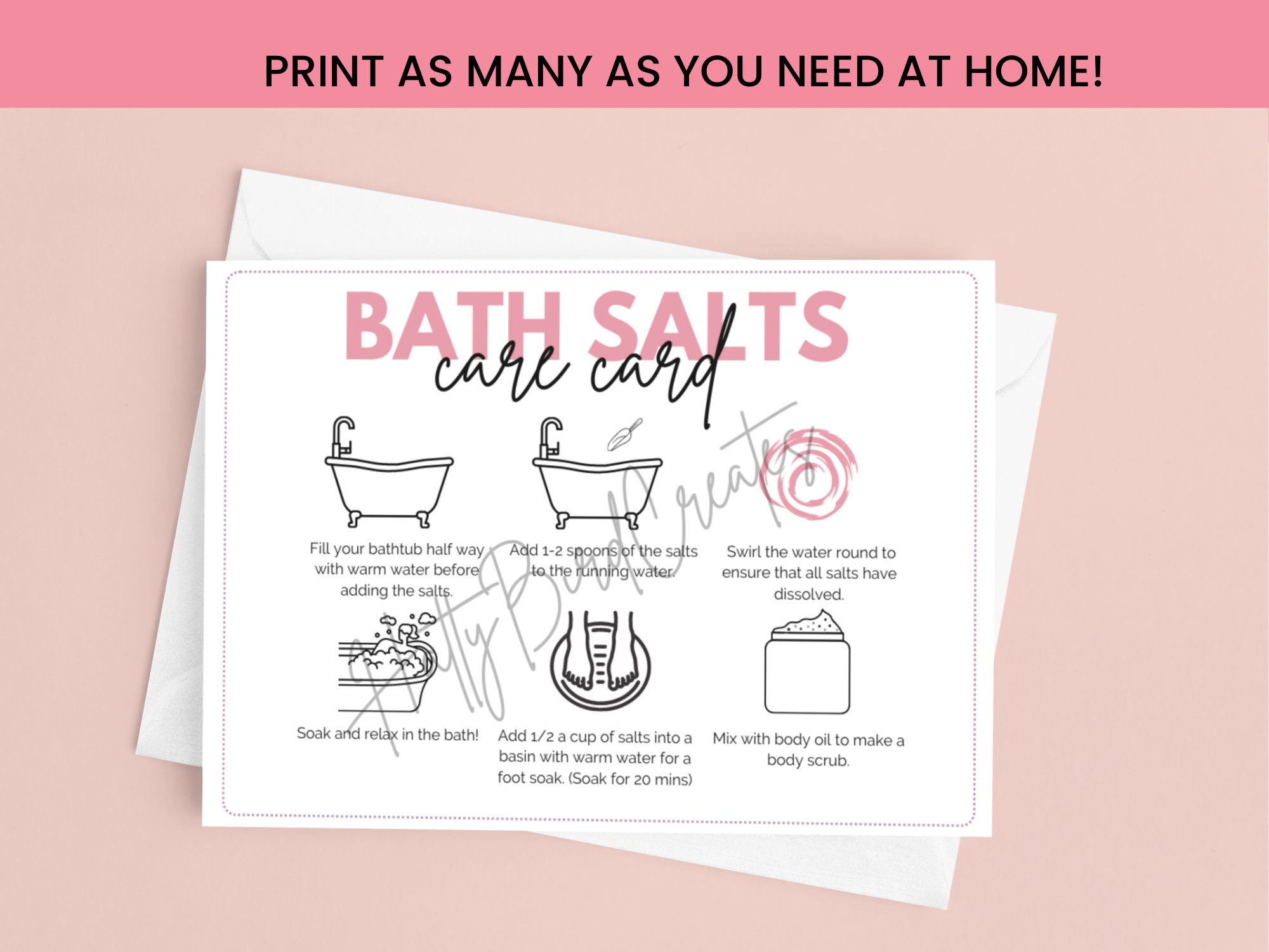 Bath Salts Care Card Bath Salt Template Bath Soak Care Card - Etsy