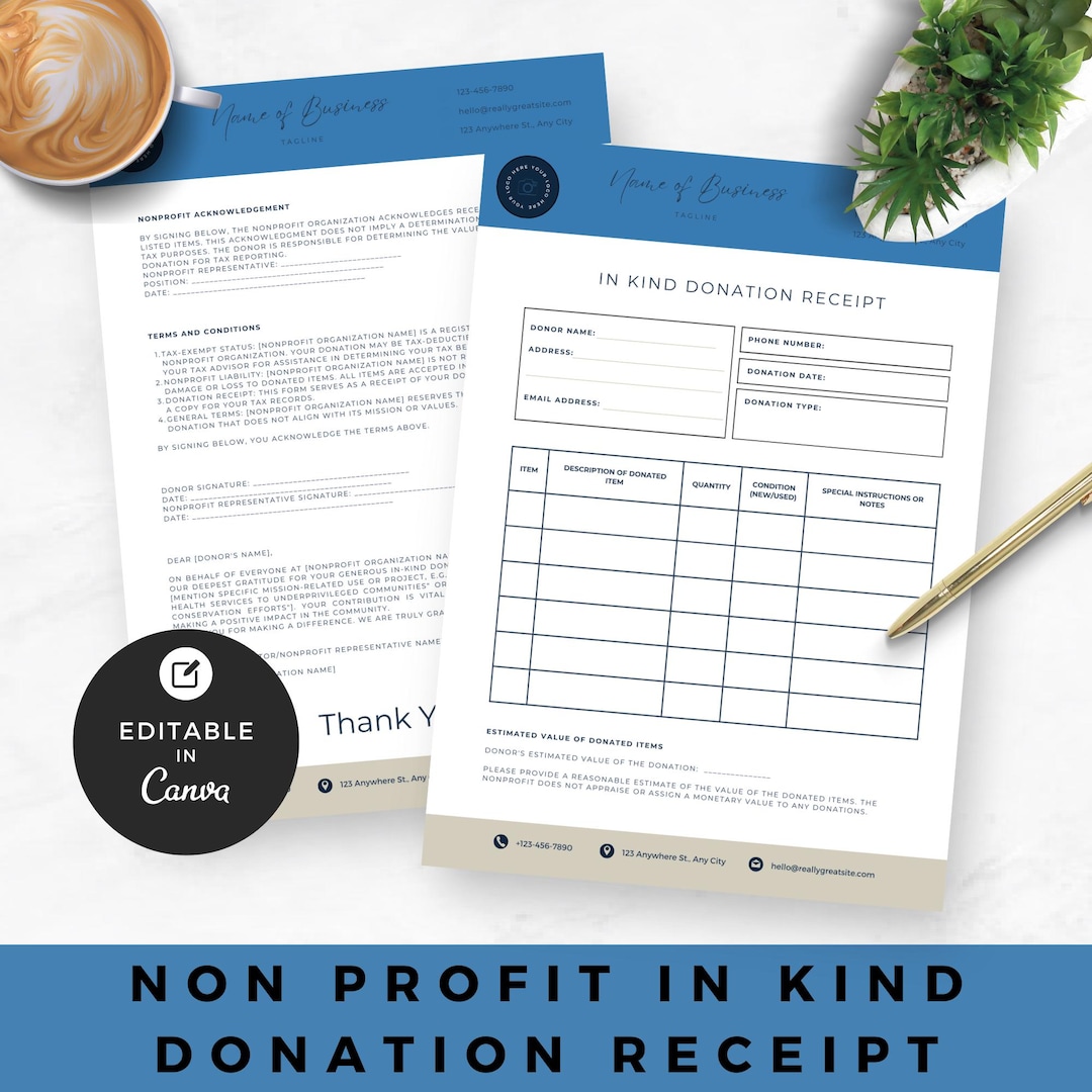 Editable Donation Receipt Template for Nonprofit, Canva in Kind Gift ...