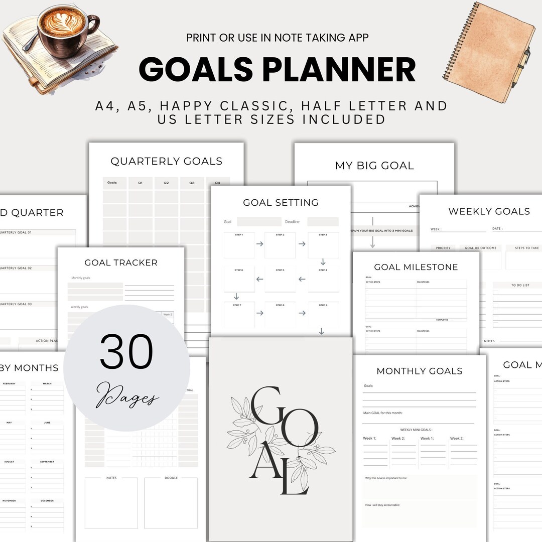 Printable Goal Planner Bundle Goal Tracker Templates Weekly Monthly ...