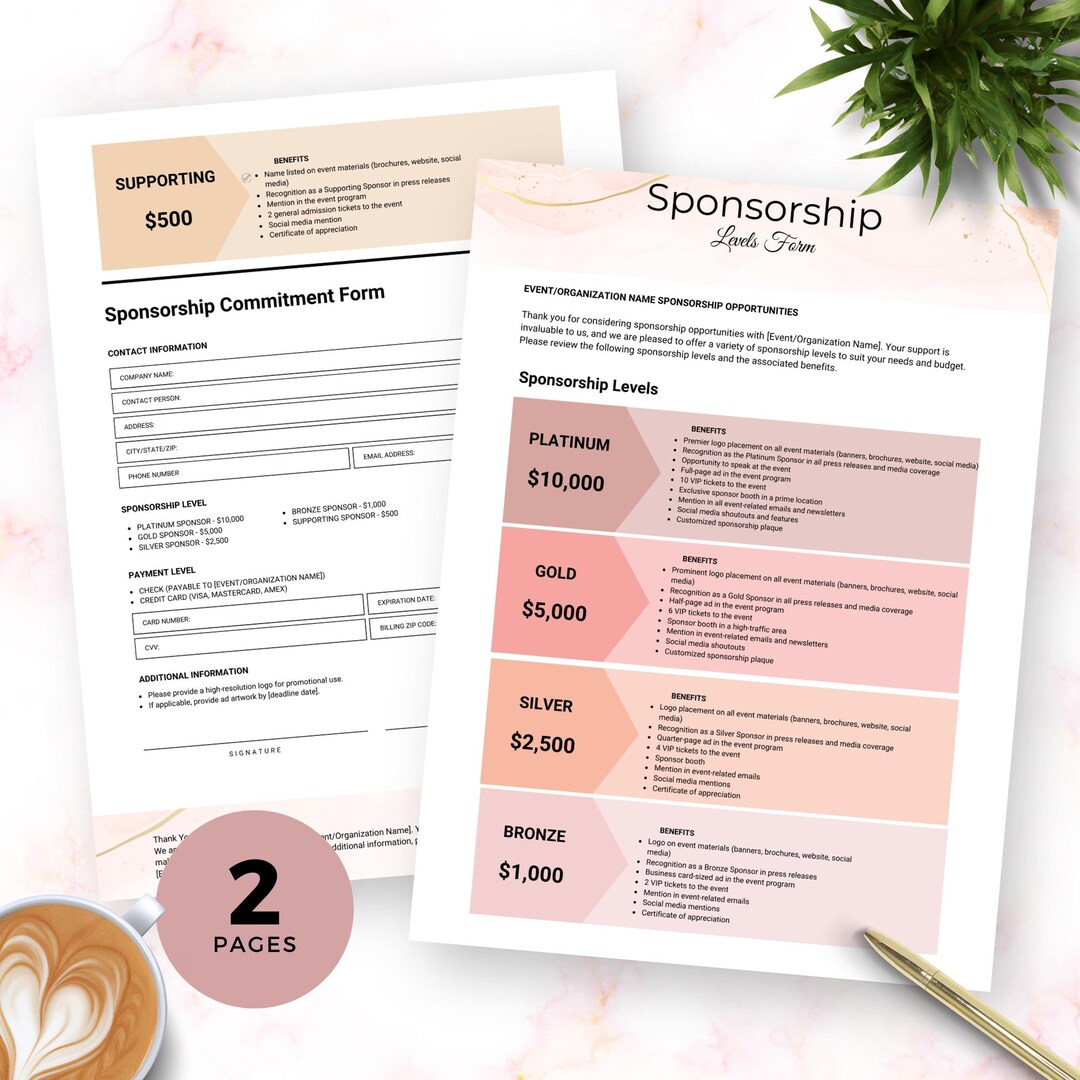 Sponsorship Level Flyer Template, Editable Fundraising Proposal ...