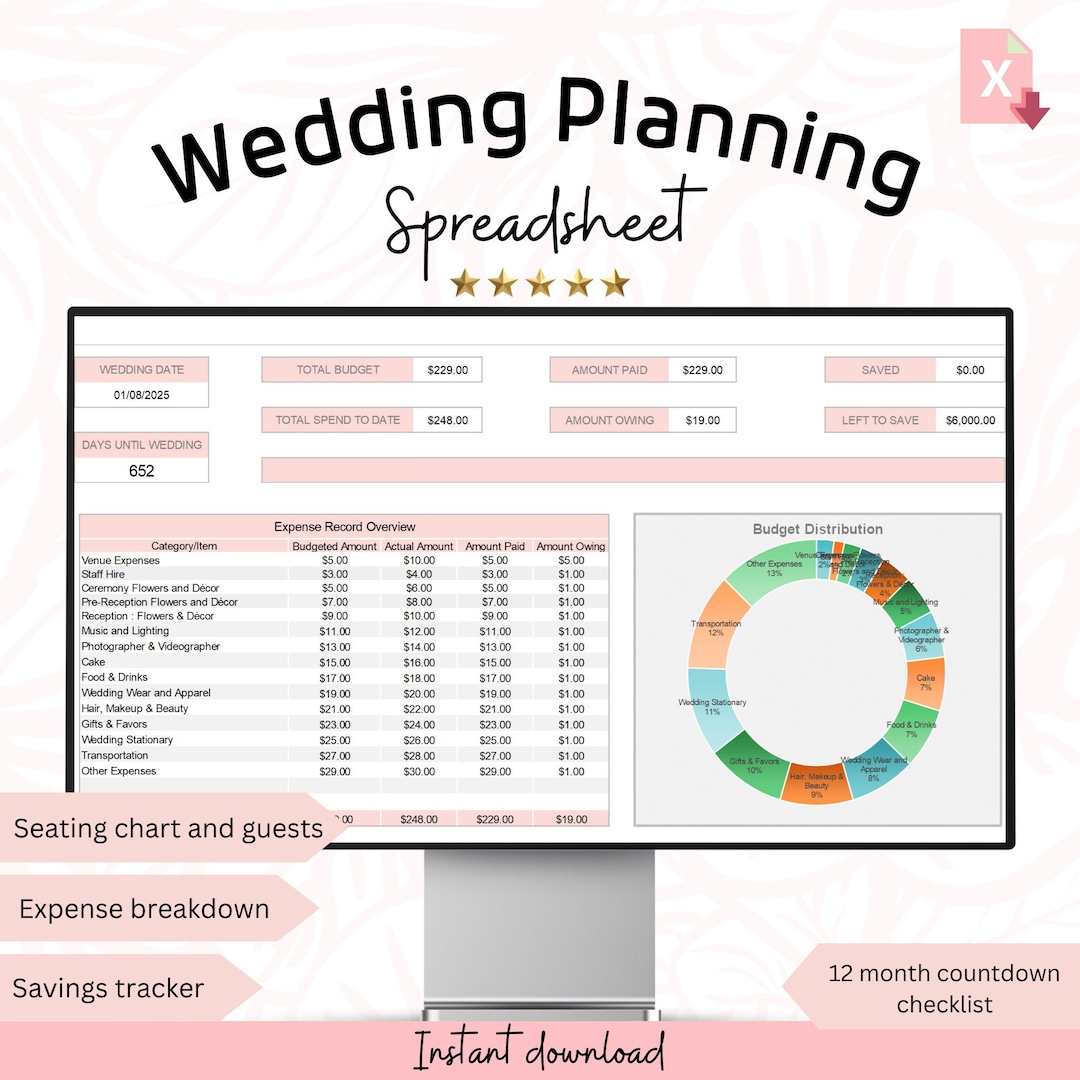 Wedding Planner Spreadsheet for Wedding Planning Budget - Etsy