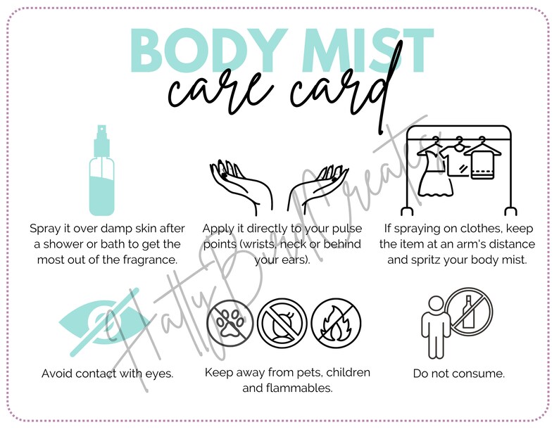 Body Mist Care Card Template Fragrance Instructions Instant - Etsy