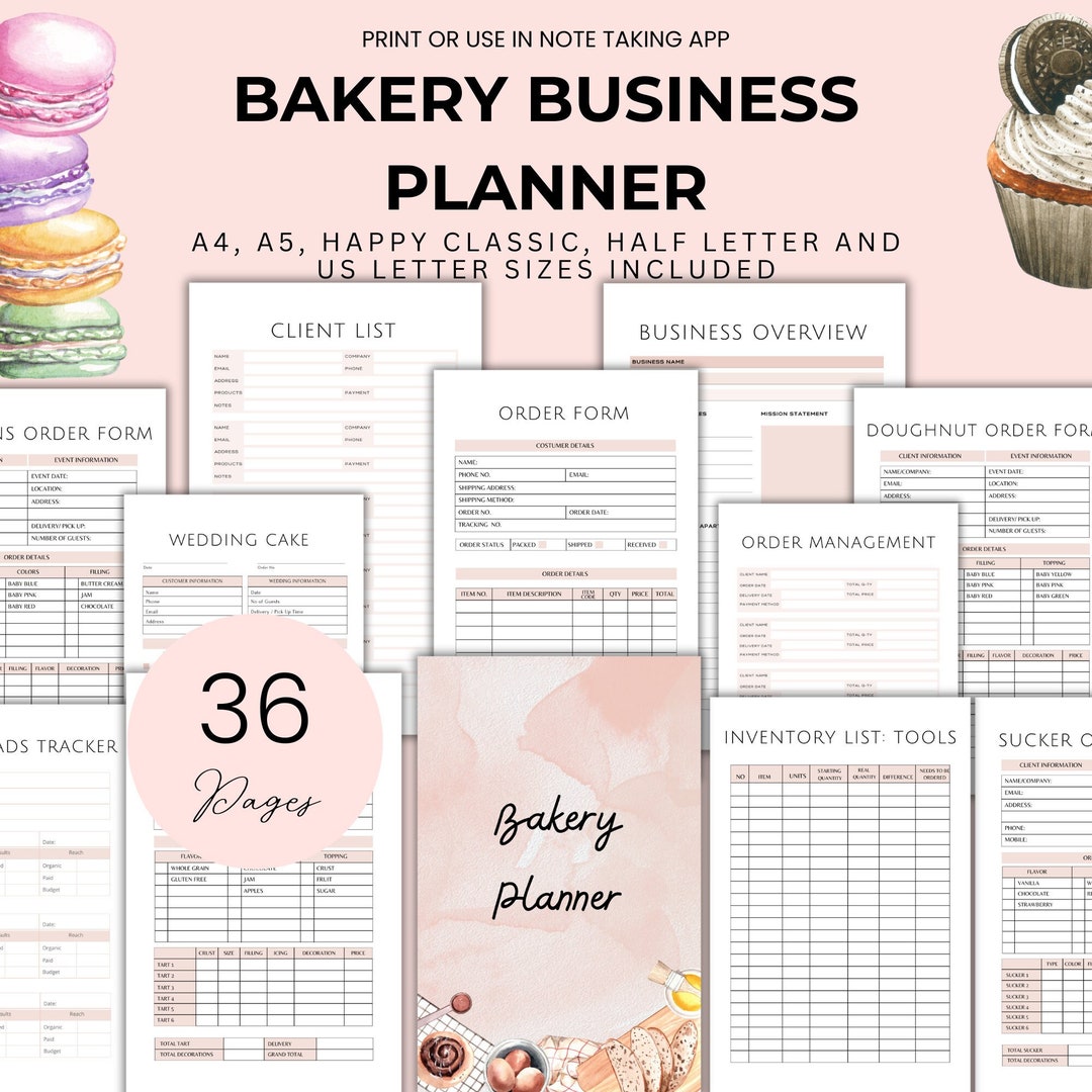 Bakery Business Planner Bundle Cake Business Template Cupcake Order ...