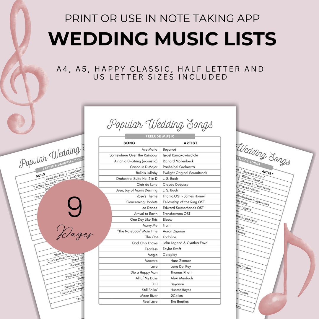 Printable Wedding Song List Wedding Playlist of Songs Checklist Wedding ...