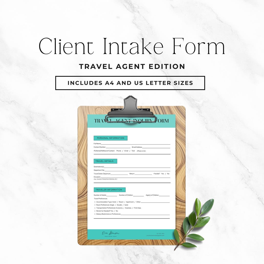 Travel Agent Client Intake Form, Travel Inquiry Form Template, Travel ...