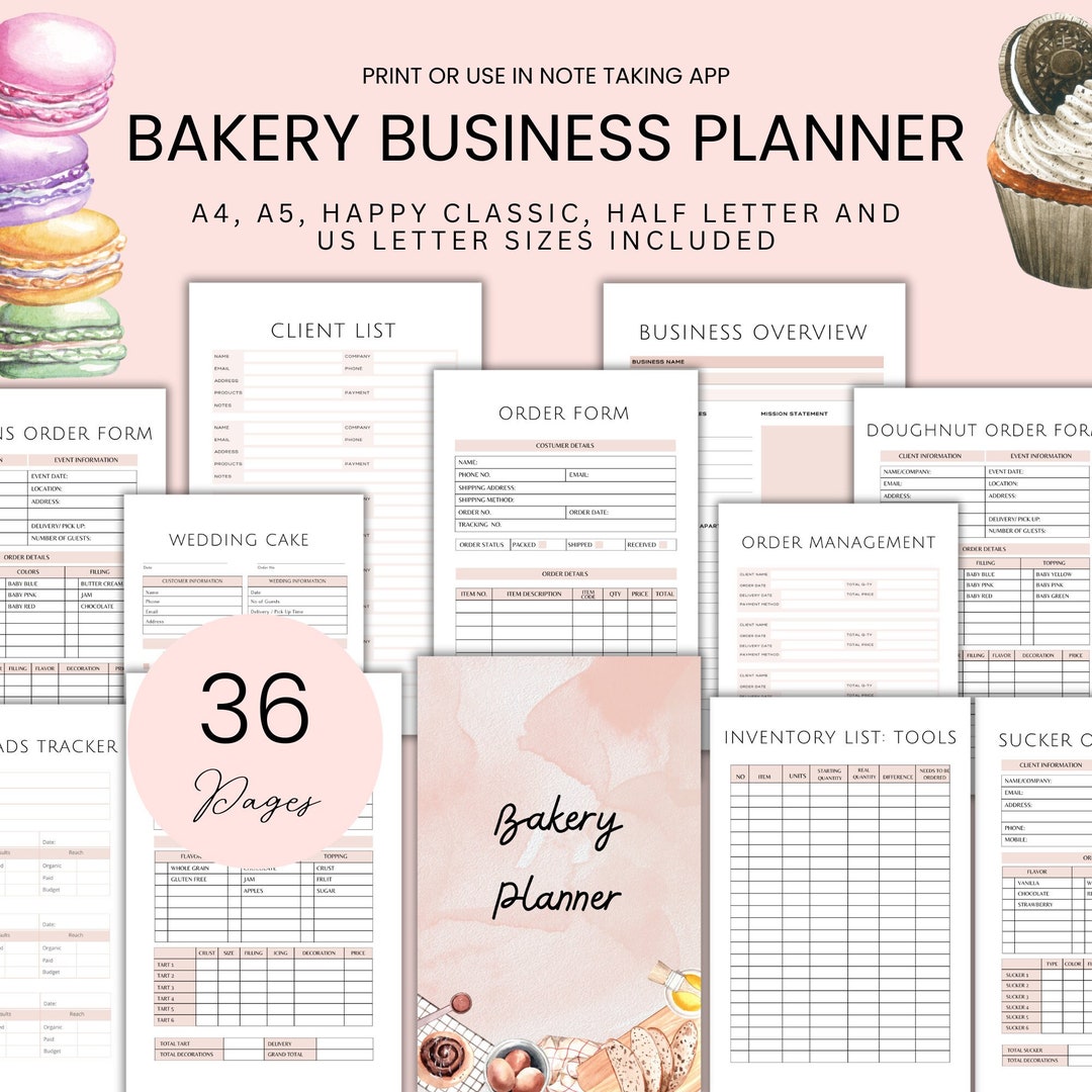 Bakery Business Planner Bundle Cake Business Template Cupcake Order ...