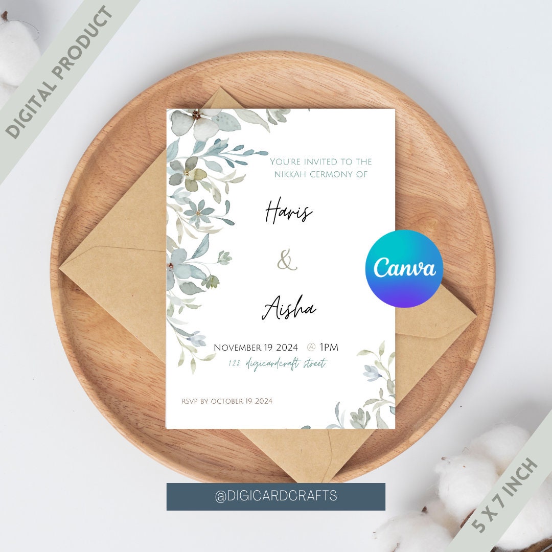 Editable Nikkah Digital Cards Personalized Muslim Wedding Invitation ...