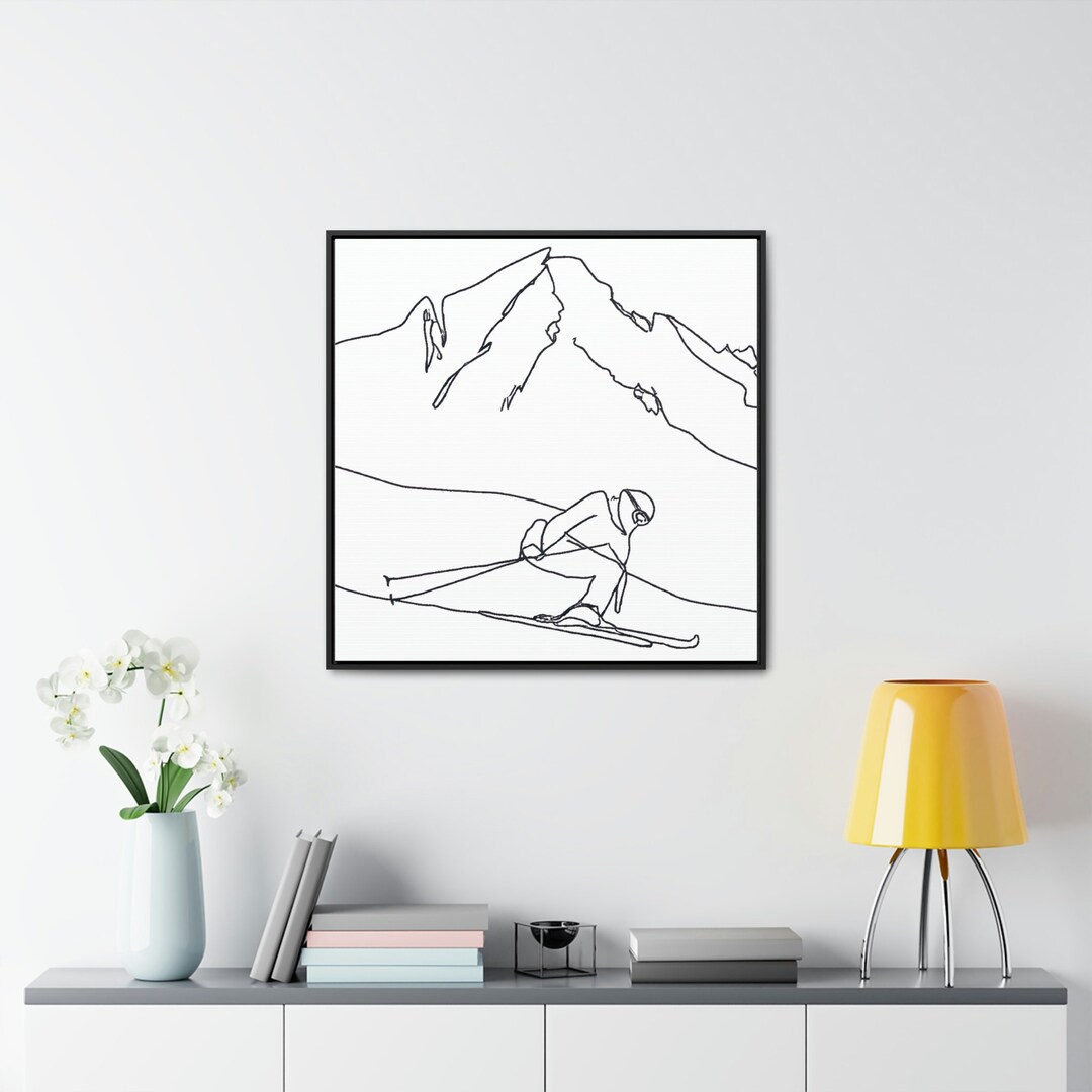 Ski Single Line Art Gallery Canvas Wraps, Square Frame - Etsy