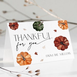 Thankful for You Note, Colorful Pumpkin Holiday Party Thanks Card ...