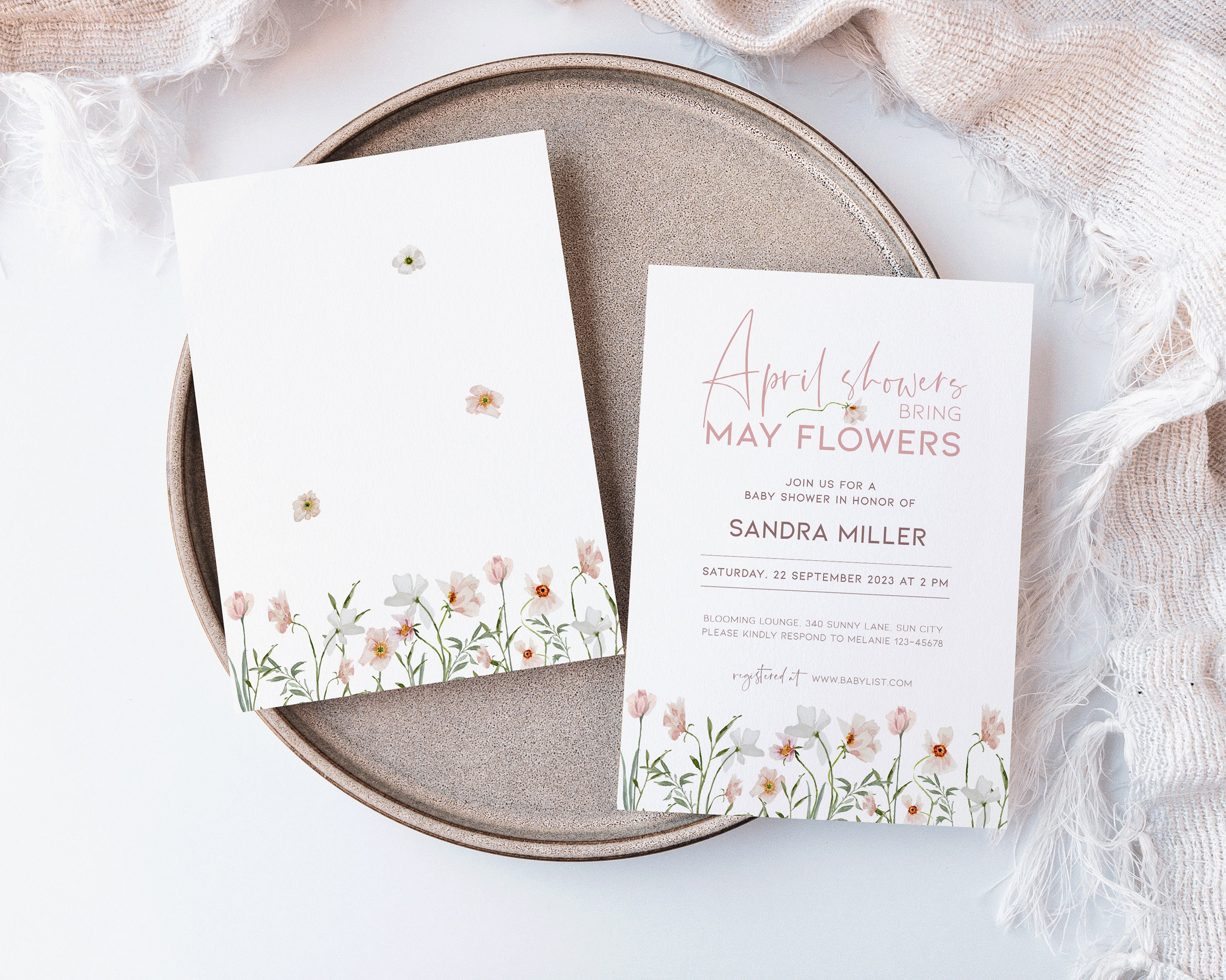 April Showers Bring May Flowers Baby Shower Invitation Bundle, Spring ...