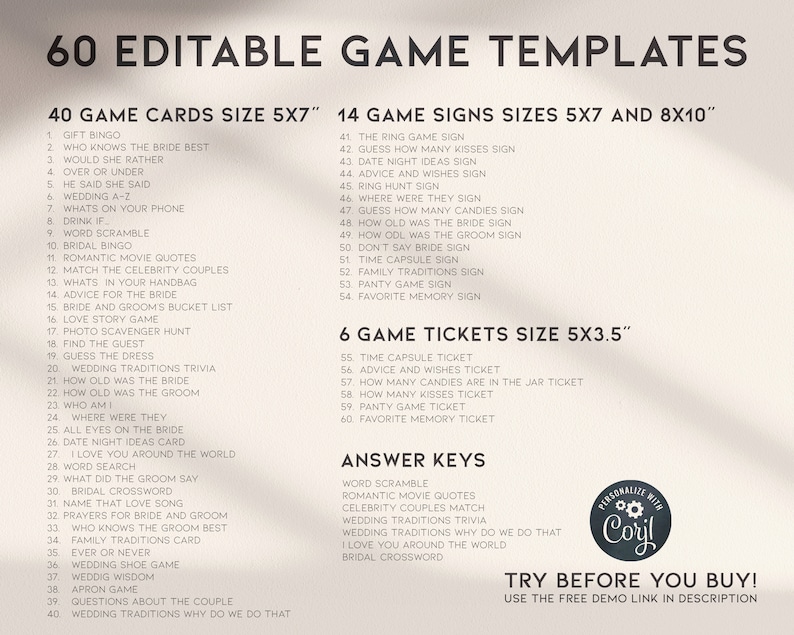 Minimalist Bridal Shower Games Bundle PRINTABLE, Simple Custom Bridal ...