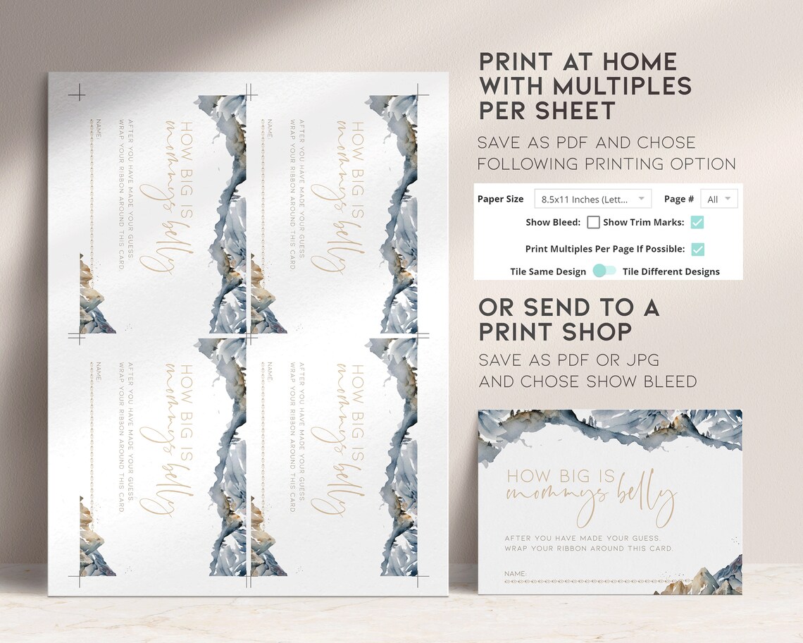 Baby Shower Game How Big is Mommy's Belly Sign and Card Set Mountain ...