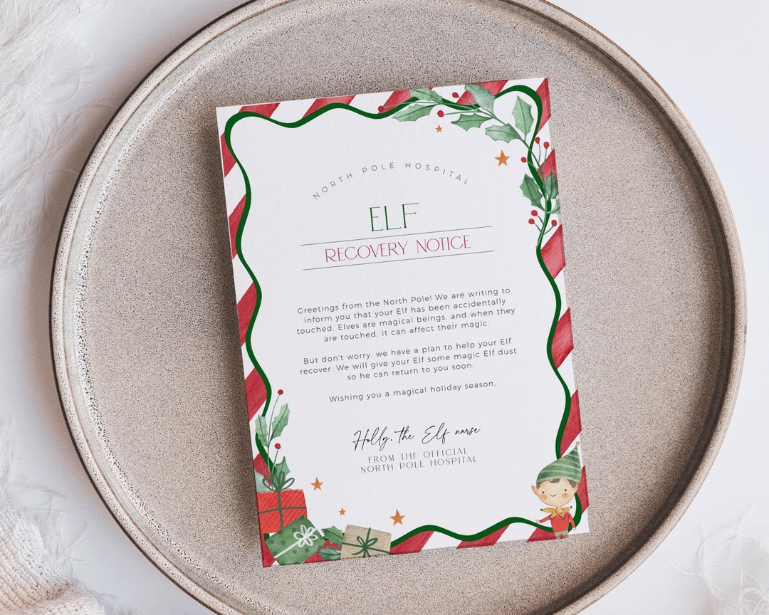 Elf Recovery Notice PRINTABLE, Editable Official Santa Claus Hospital ...