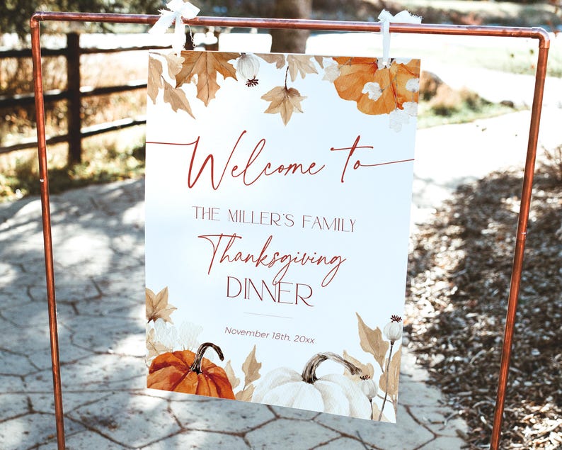 Thanksgiving Dinner Welcome Sign Printable, White Pumpkin Fall Festival ...