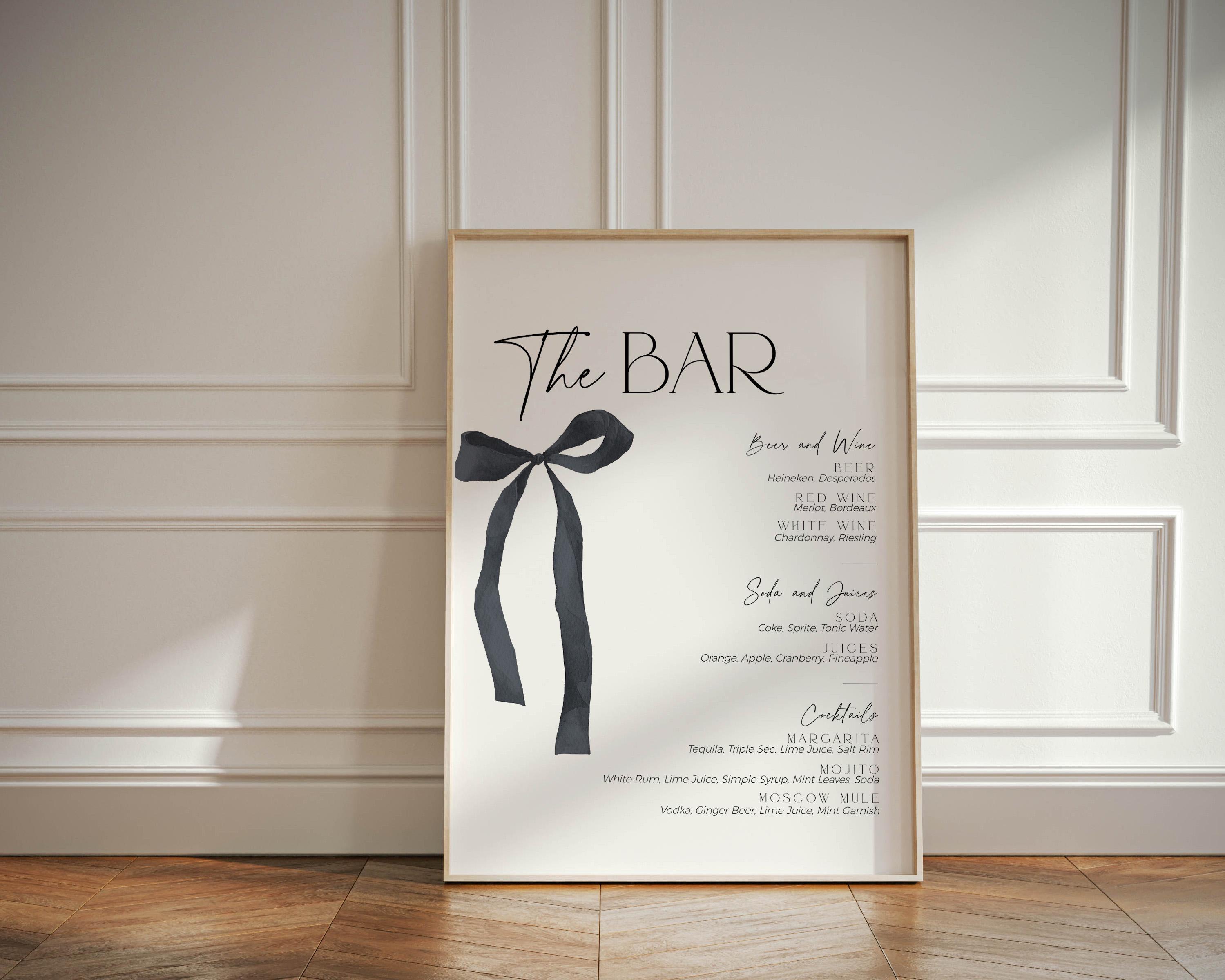 Black Bow Bar Menu Sign Bridal Shower Card, Shes Tying the Knot ...