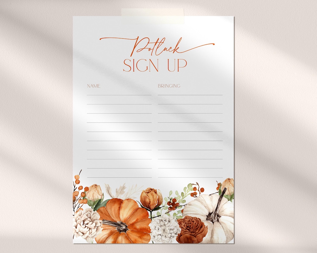 Thanksgiving Sign-up Sheet, Fall Food Potluck Sign up List, Pumpkin ...