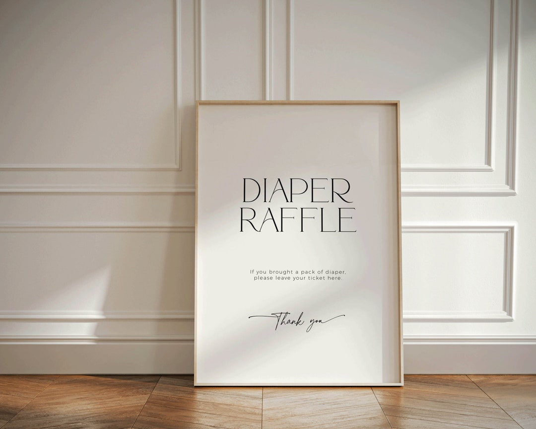 Minimalist Diaper Raffle Sign, Modern Script Baby Shower Signage ...