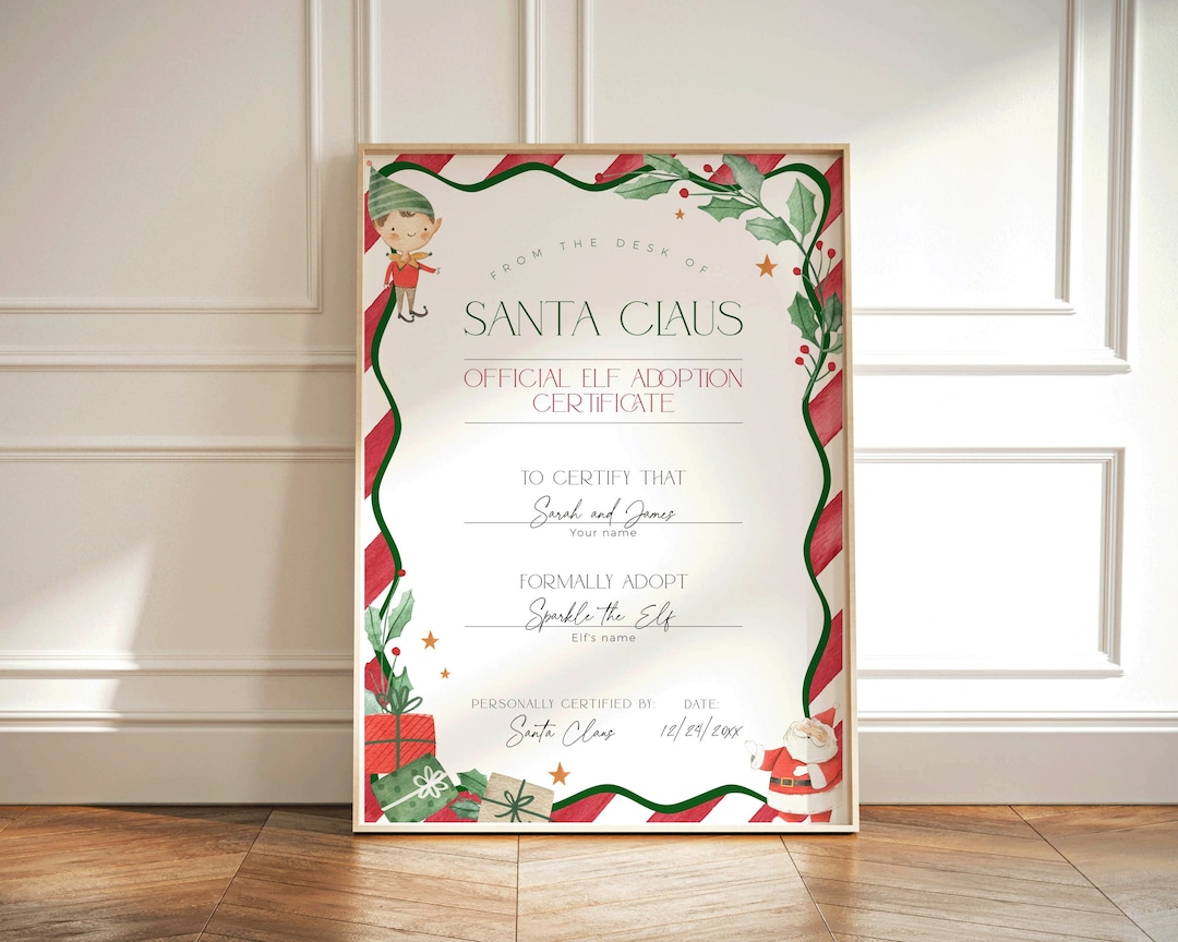 Elf Adoption Certificate PRINTABLE, Red Adoption Letter Elf Boy Digital ...