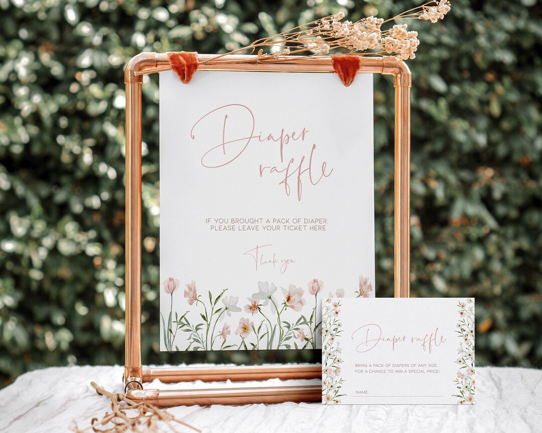 Letrero imprimible para rifa de pañales con flores de primavera de ...