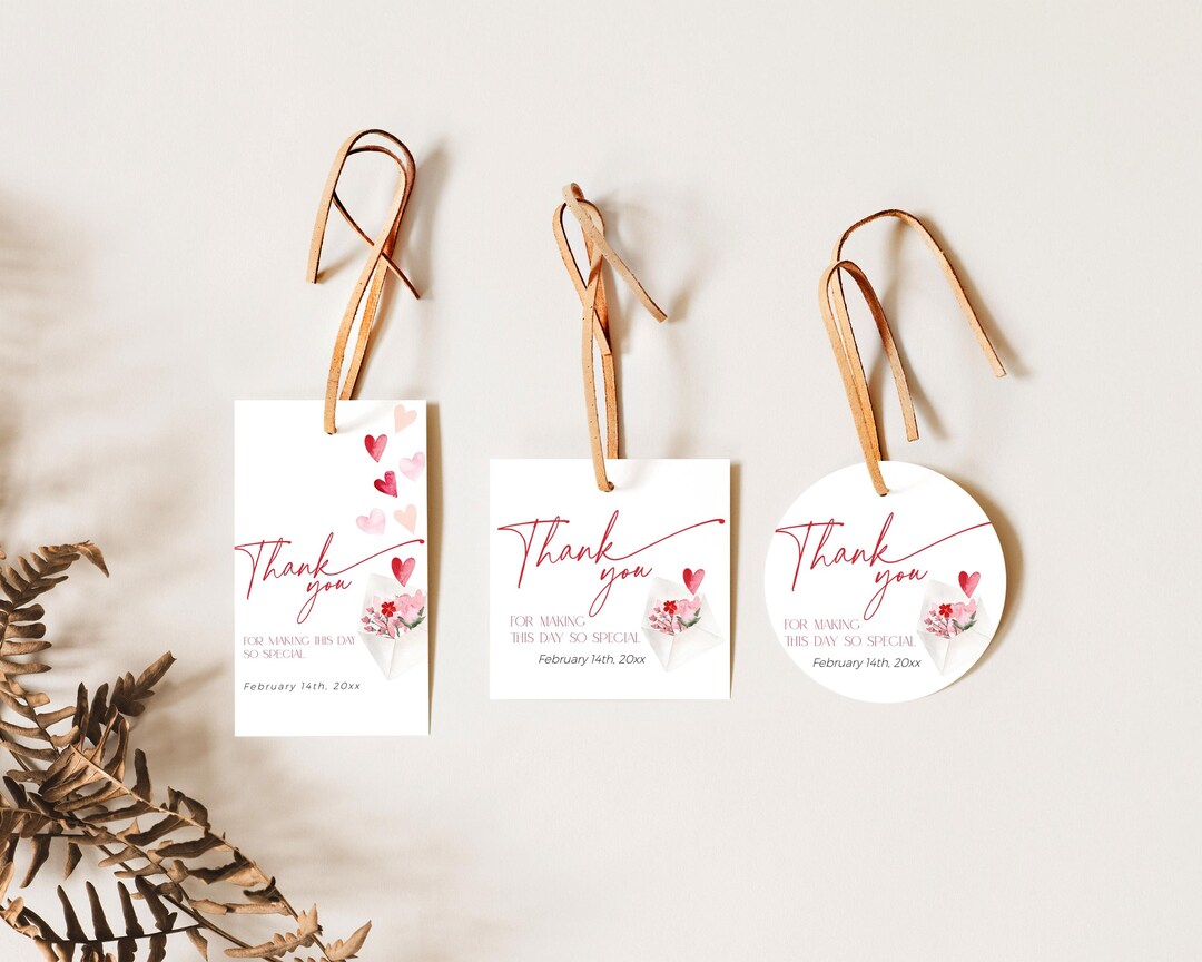 Valentine Thank You Tag Template, Coquette Red Pink Hearts Favor Bag ...