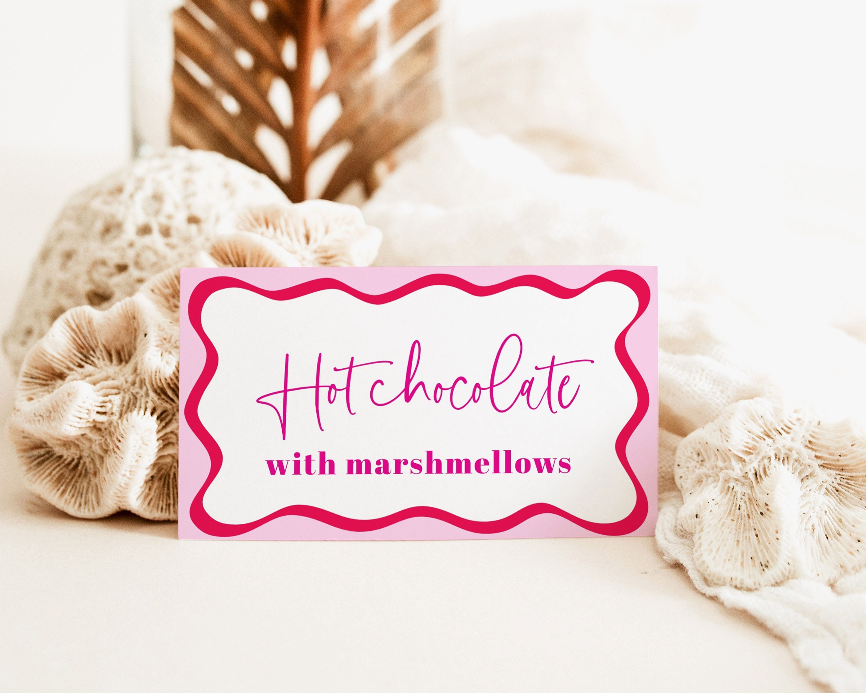 Hot Pink Buffet Card With Wavy Border Bridal Shower Printable, Bright ...