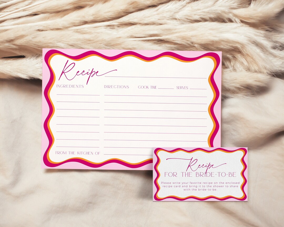 Wavy Border Recipe Request Card for Bridal Shower Invitation Template ...