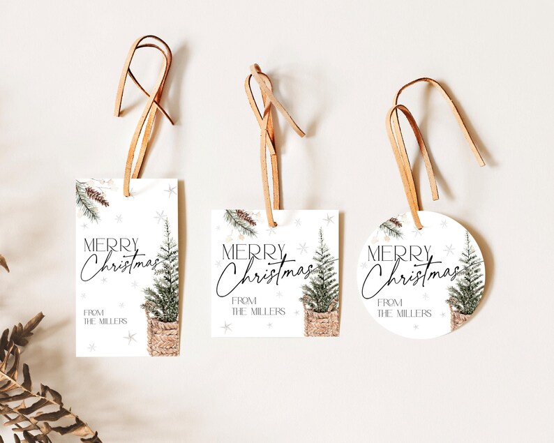 Christmas Tree Gift Tag Printable, Xmas Snowflake Event Favor Bag Label ...