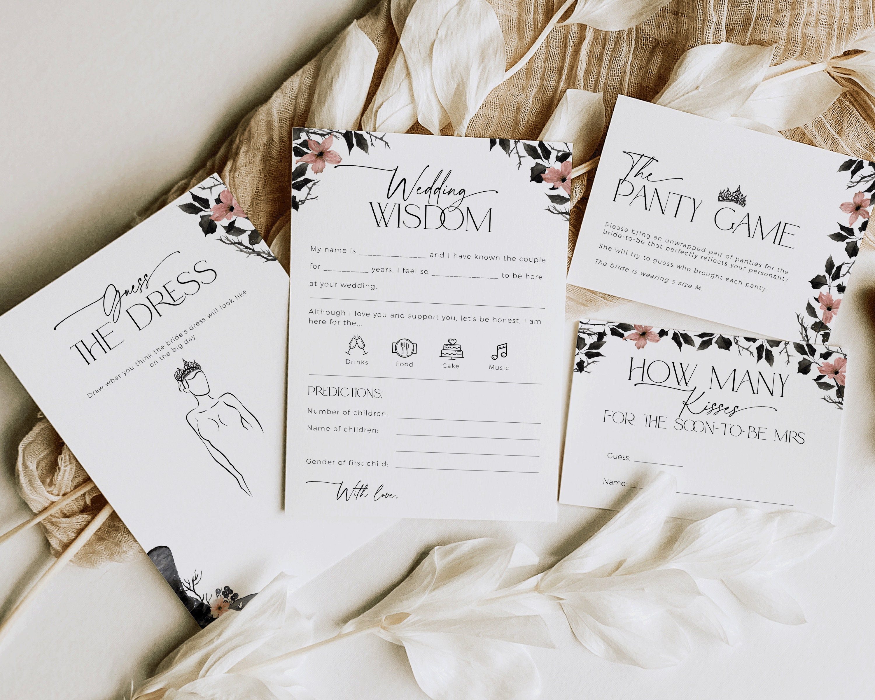 Gothic Bridal Shower Games Bundle PRINTABLE, Floral Bride or Die Game ...