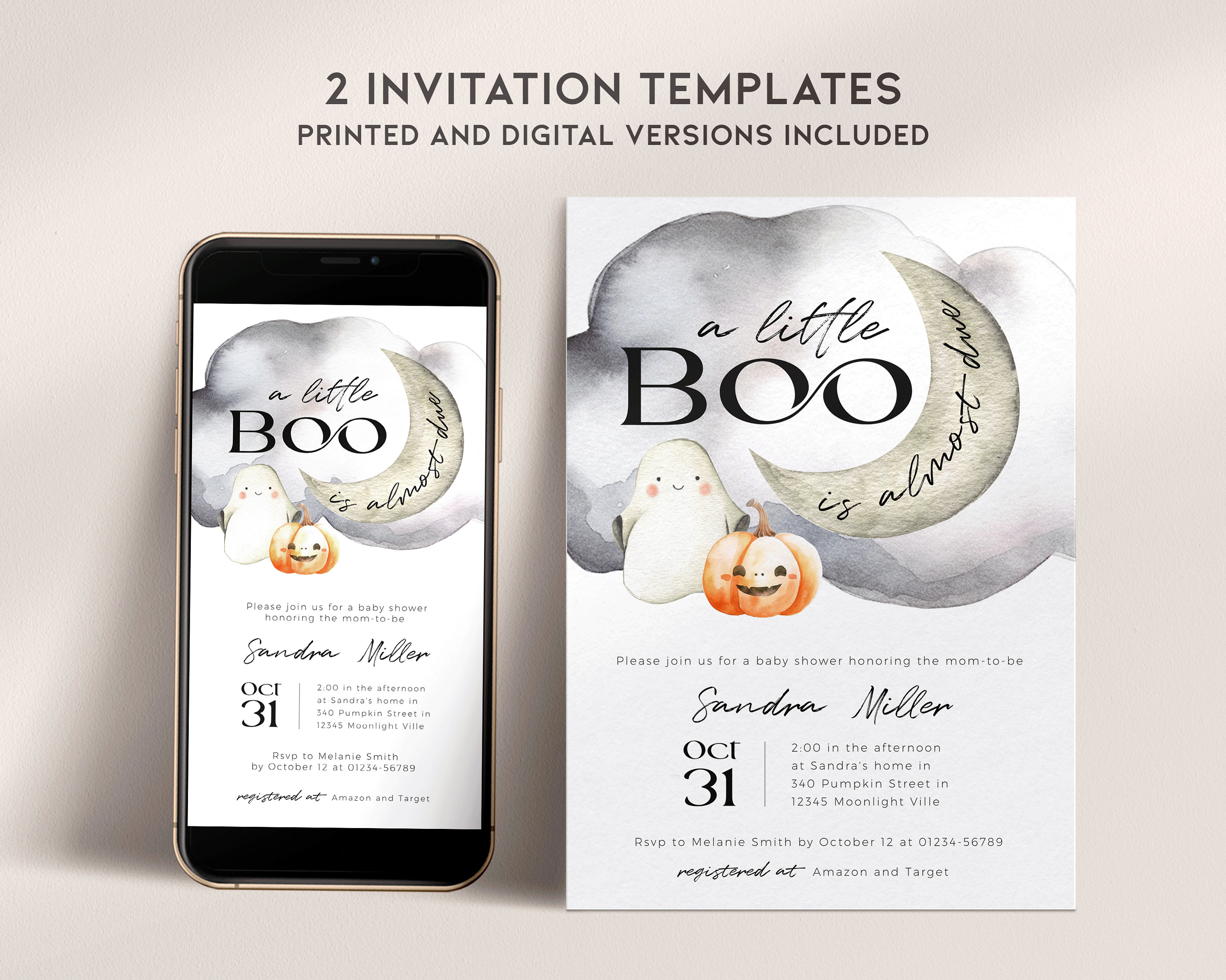 Halloween Baby Shower Invitation Bundle Spooky Ghost Online - Etsy