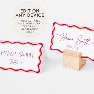 Wavy Border Place Card Baby Shower, Pink Red Family Event Table Name ...
