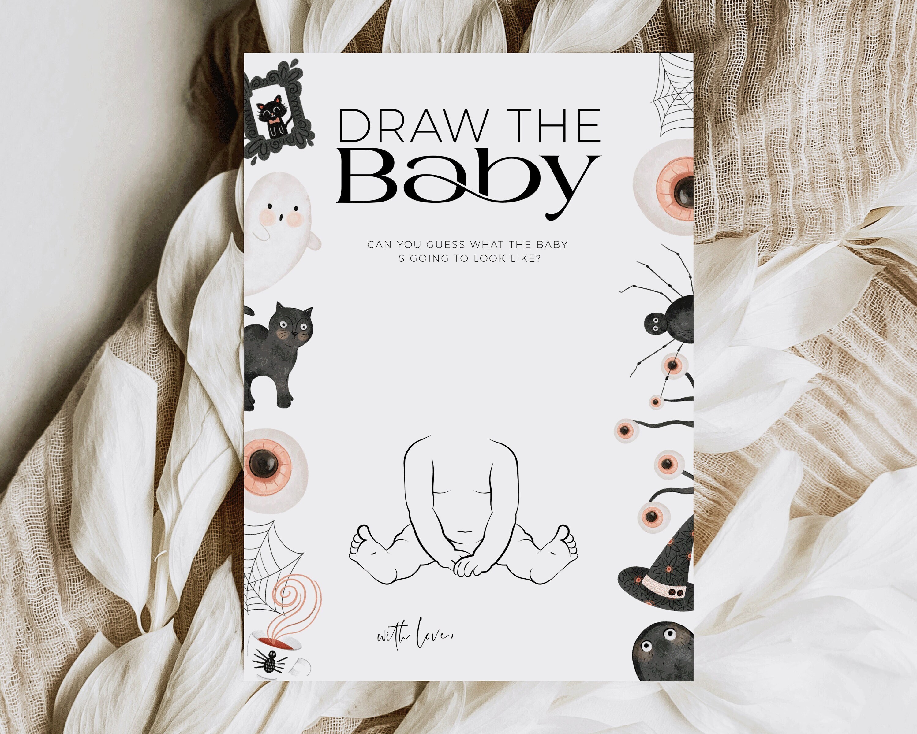 Draw the Baby Shower Game PRINTABLE Pastel Halloween Pink and - Etsy