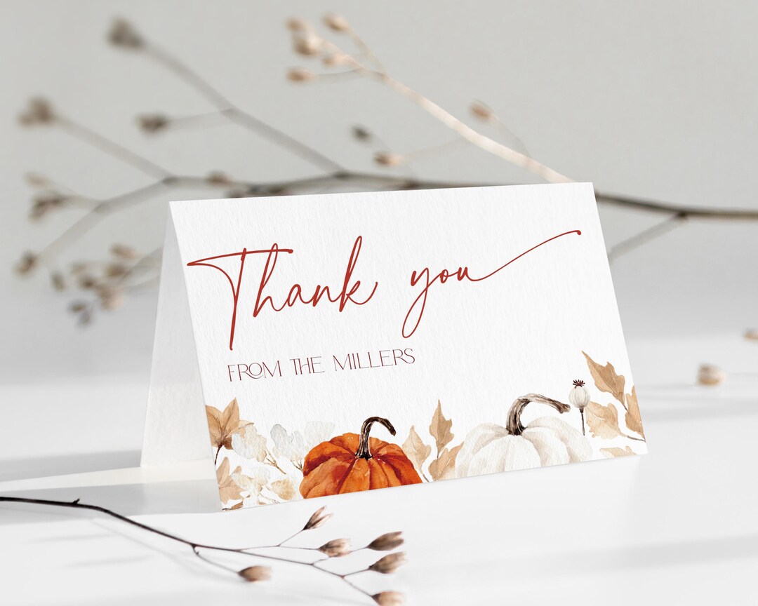 Thanksgiving Thank You Card DOWNLOAD, Pumpkin Holiday Party Thanks Note Printable, Editable Fall ...