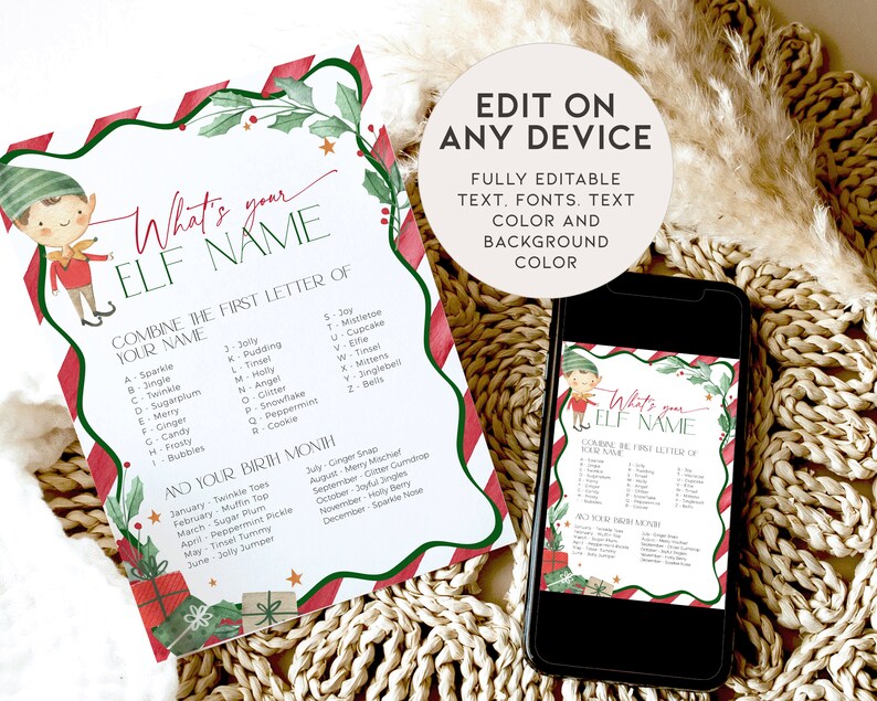 Elf Name Game PRINTABLE, Whats Your Elf Name Generator Template, Elf ...