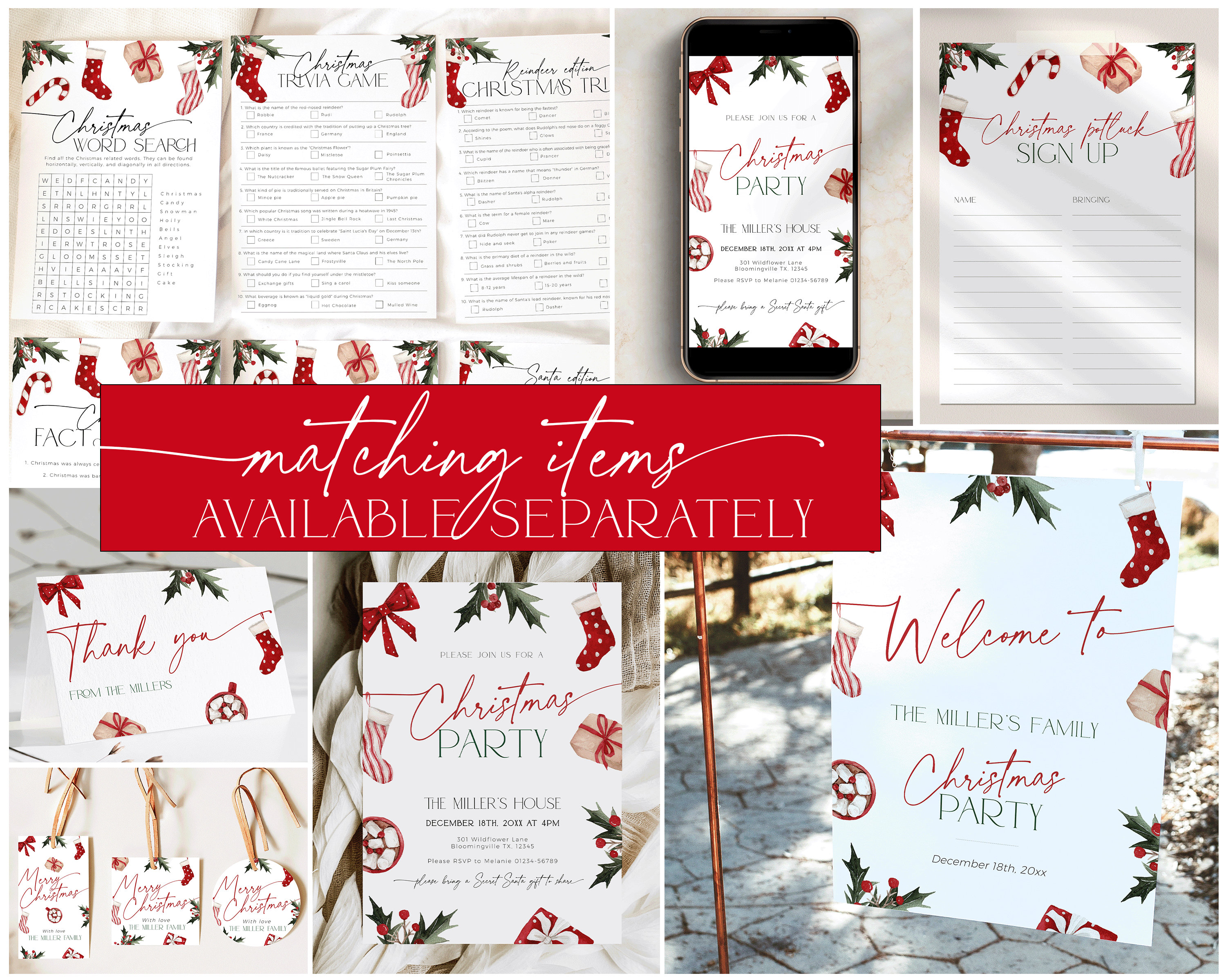 Christmas Potluck Sign up Sheet Template Editable, Printable Xmas ...