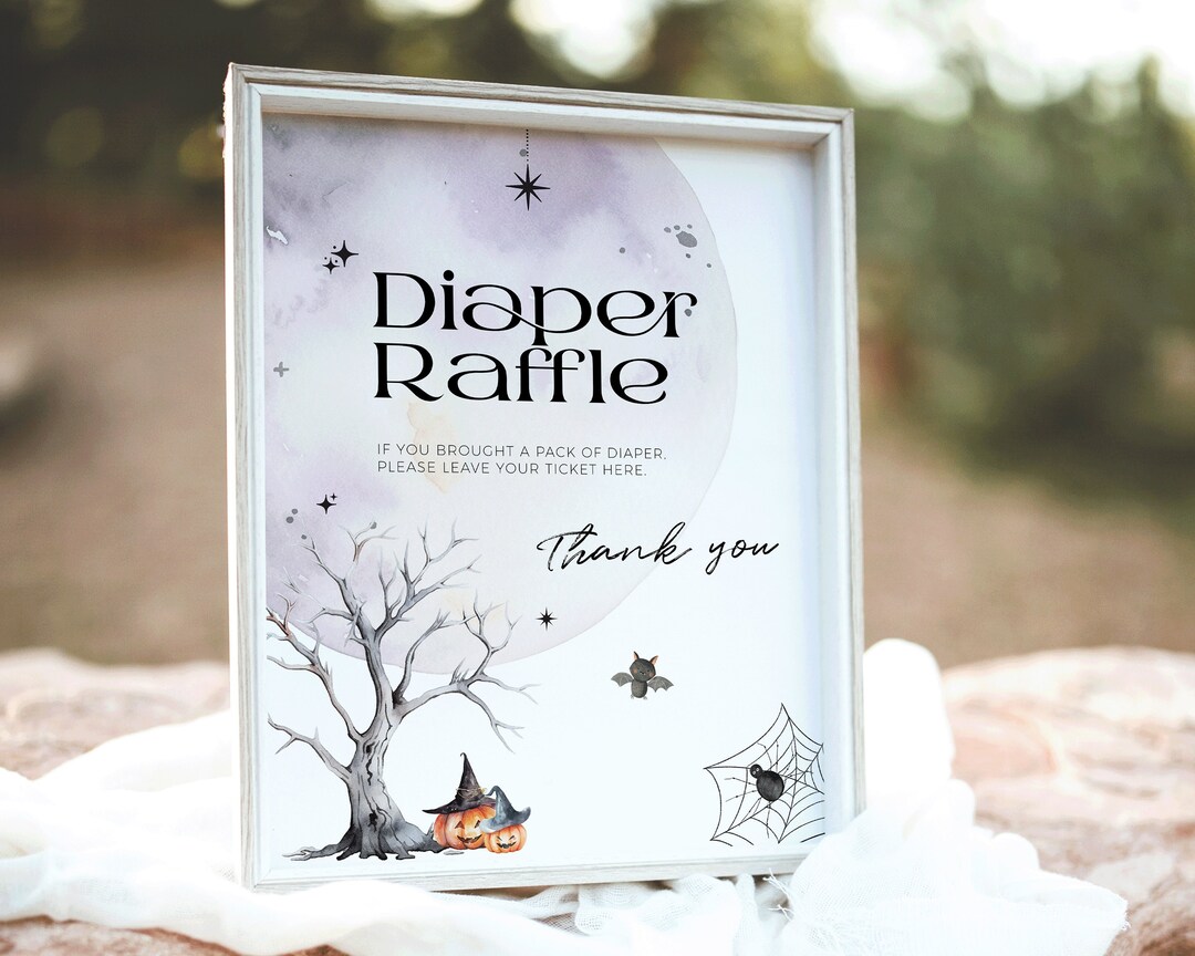 Halloween Diaper Raffle Sign, Purple Over the Moon, Editable Template ...