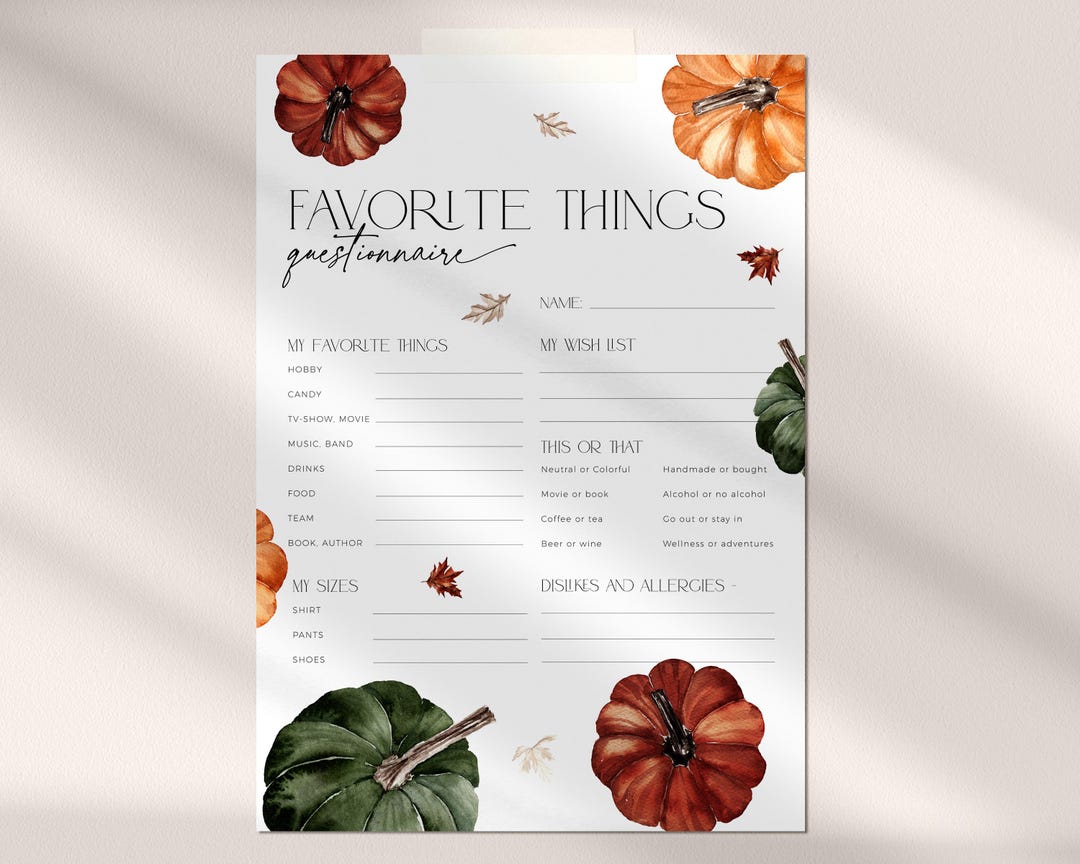 Thanksgiving Favorite Things Questionnaire, Editable Fall Santa Buddy ...