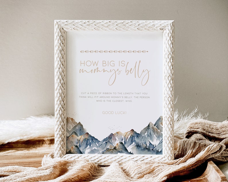 Baby Shower Game How Big is Mommy's Belly Sign and Card Set Mountain ...